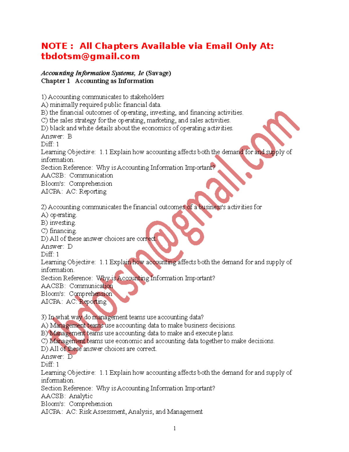 Test Bank & Solutions: Accounting Information Systems (1e) by Savage ...