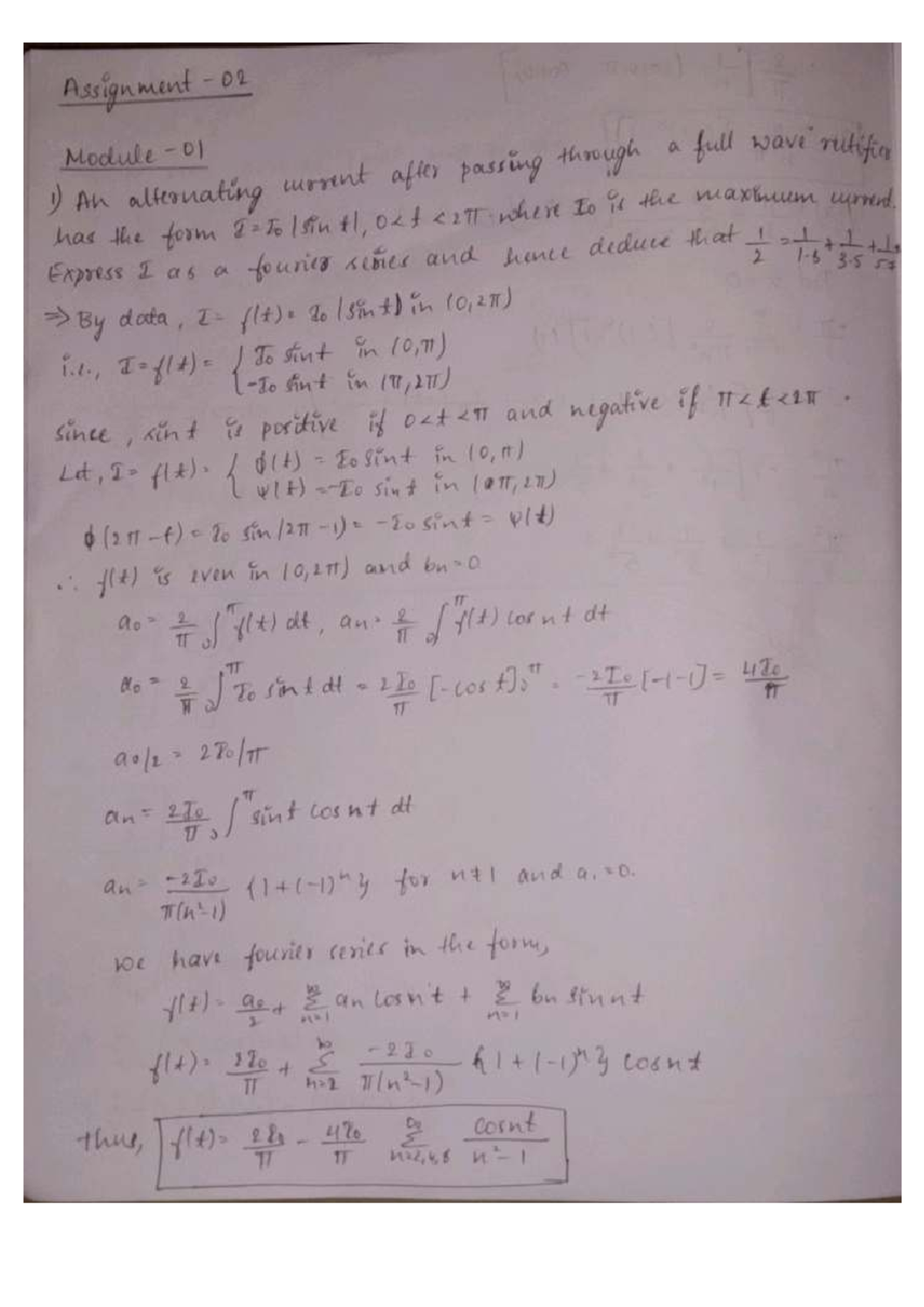 Fourier Series Analysis of Alternating Current - Assignment 02 - Studocu