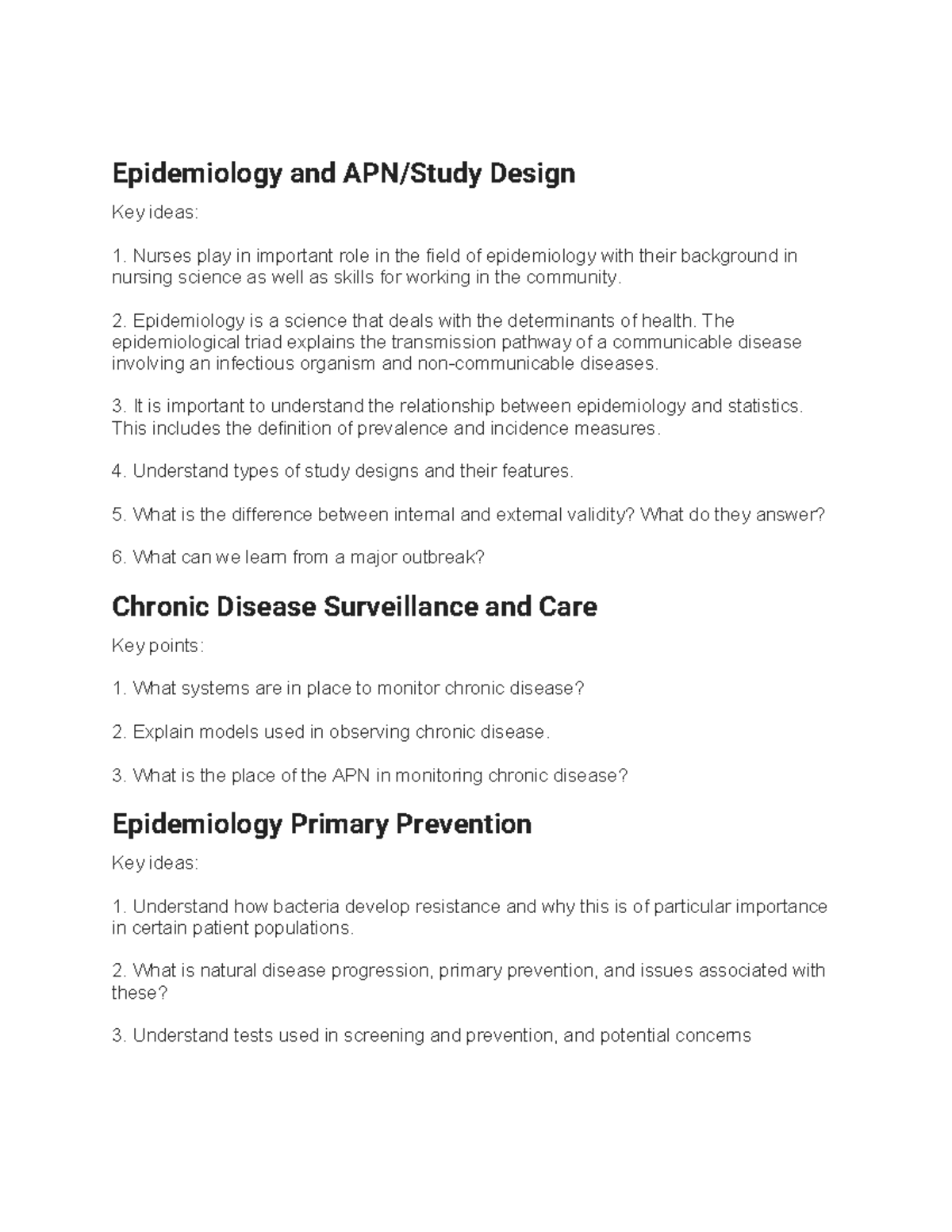 Epidemiology Review: Key Concepts and Nursing Roles in Health - Studocu