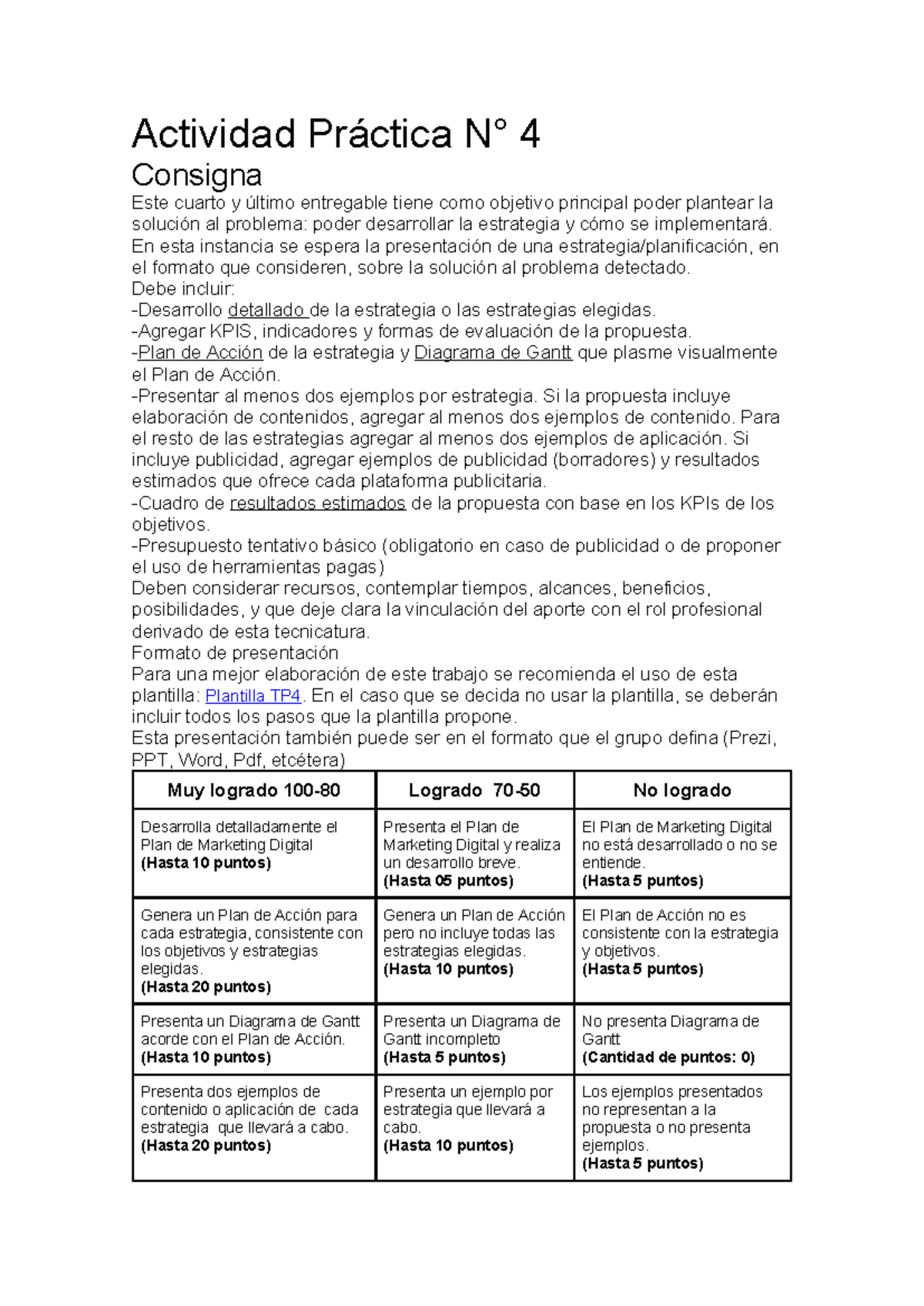 Consigna Actividad 4: Plan de Acción y Estrategias en Marketing Digital - Studocu