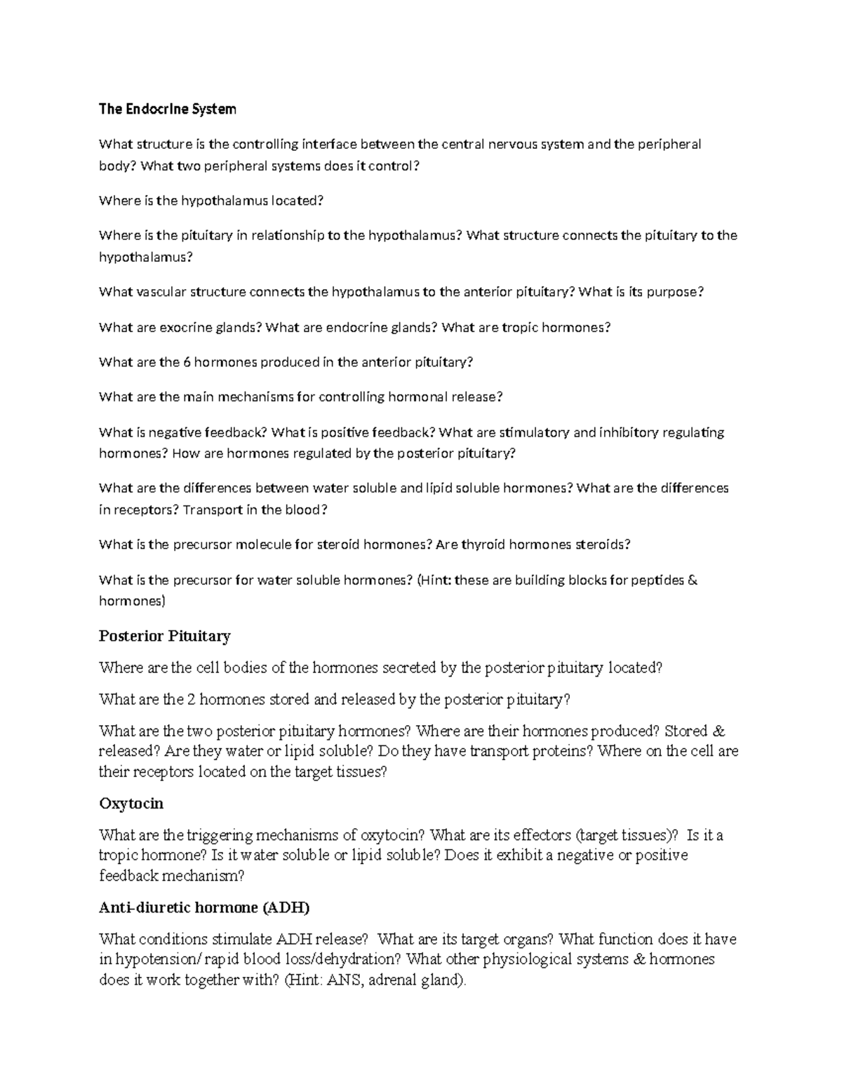 Endocrine System Review Questions for BIOL 101: Key Concepts and ...
