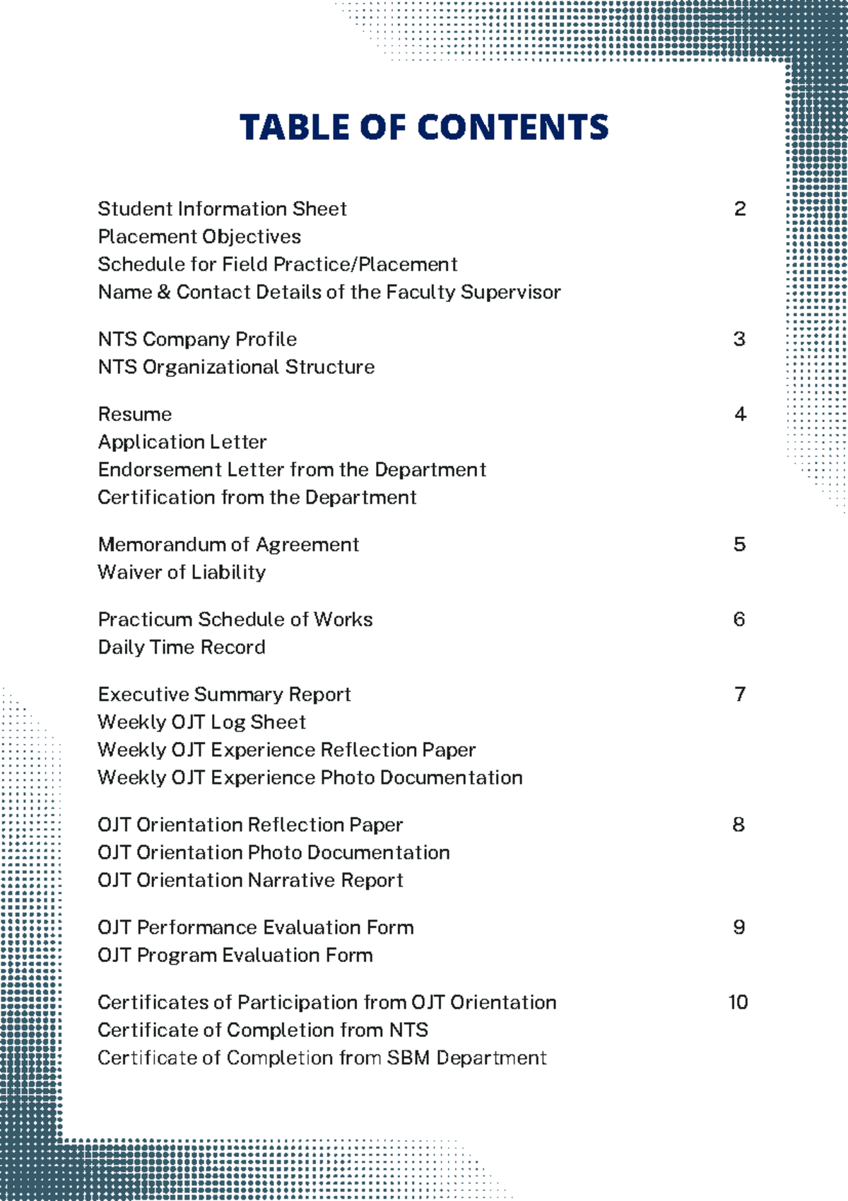 1.2. Table of Contents - TABLE OF CONTENTS Student Information Sheet 2 ...