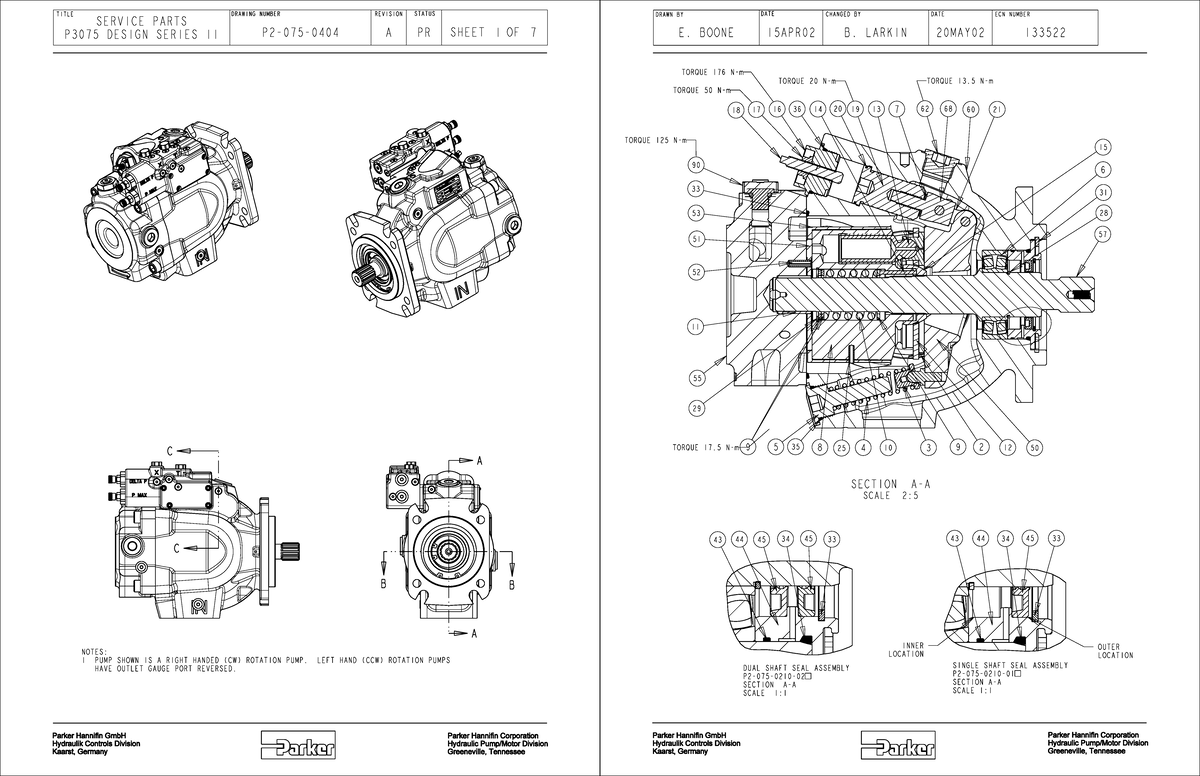 Parker P3075 Design Series A - Service Parts Analysis Document - Studocu