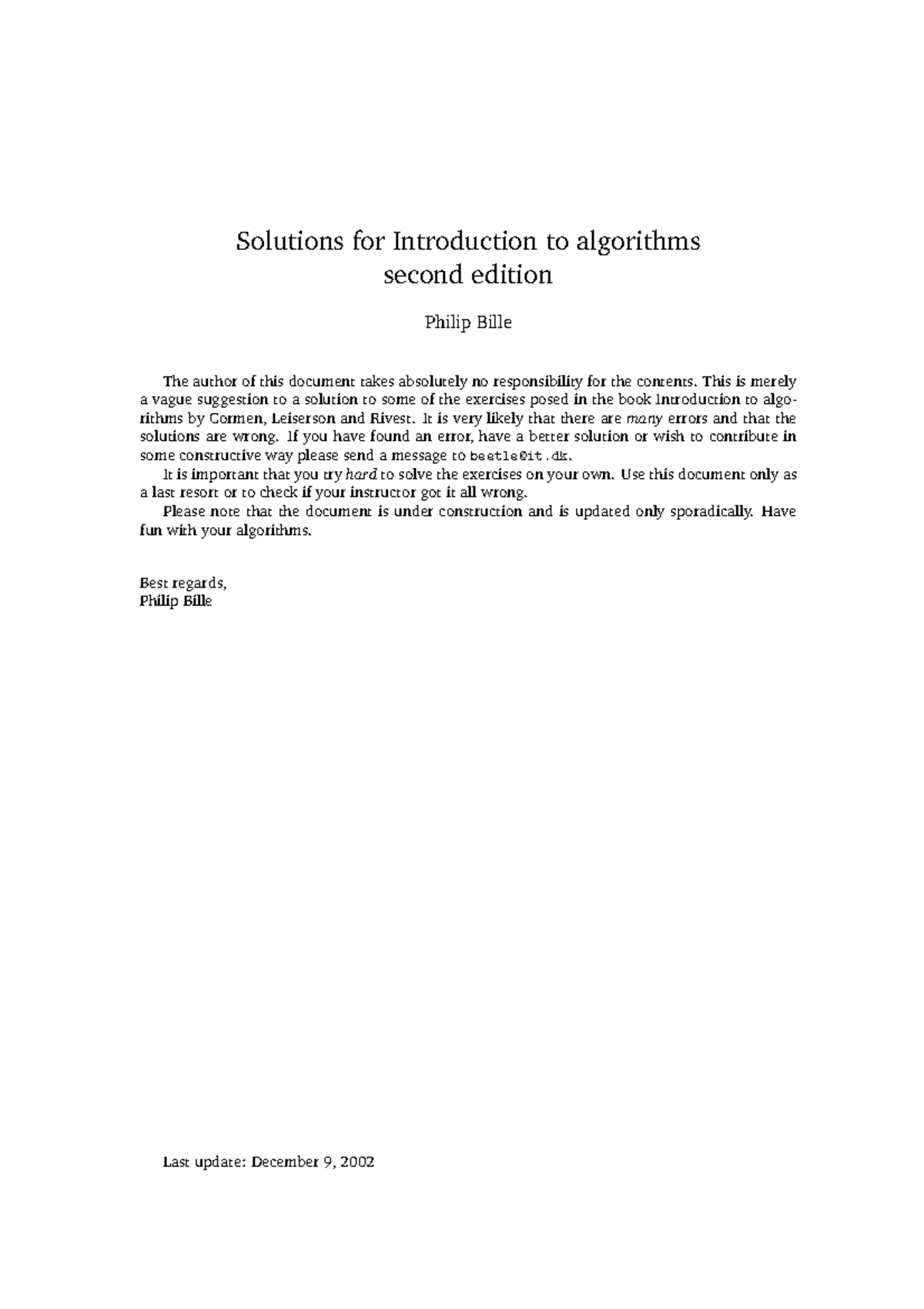 Solutions Manual for CLRS: Introduction to Algorithms (2nd Ed) - Studocu