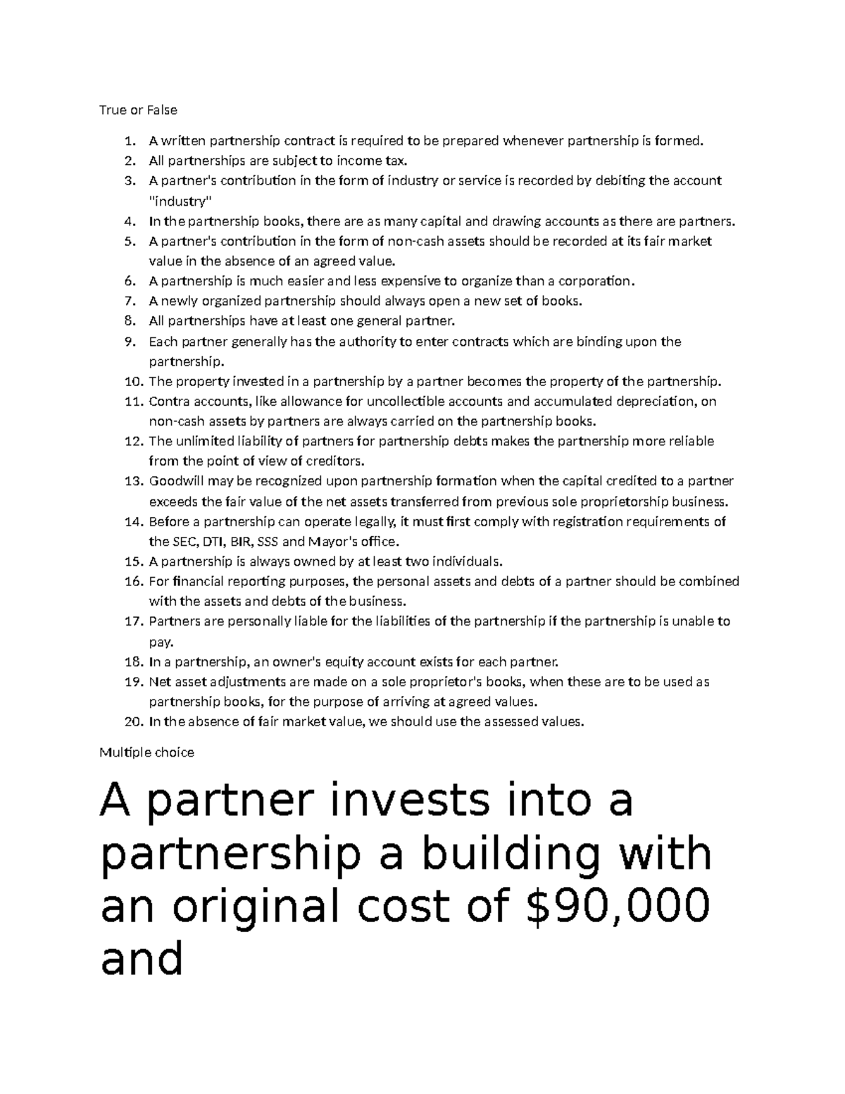 Partnership Quiz - Activity (Course Code: 101) - Studocu