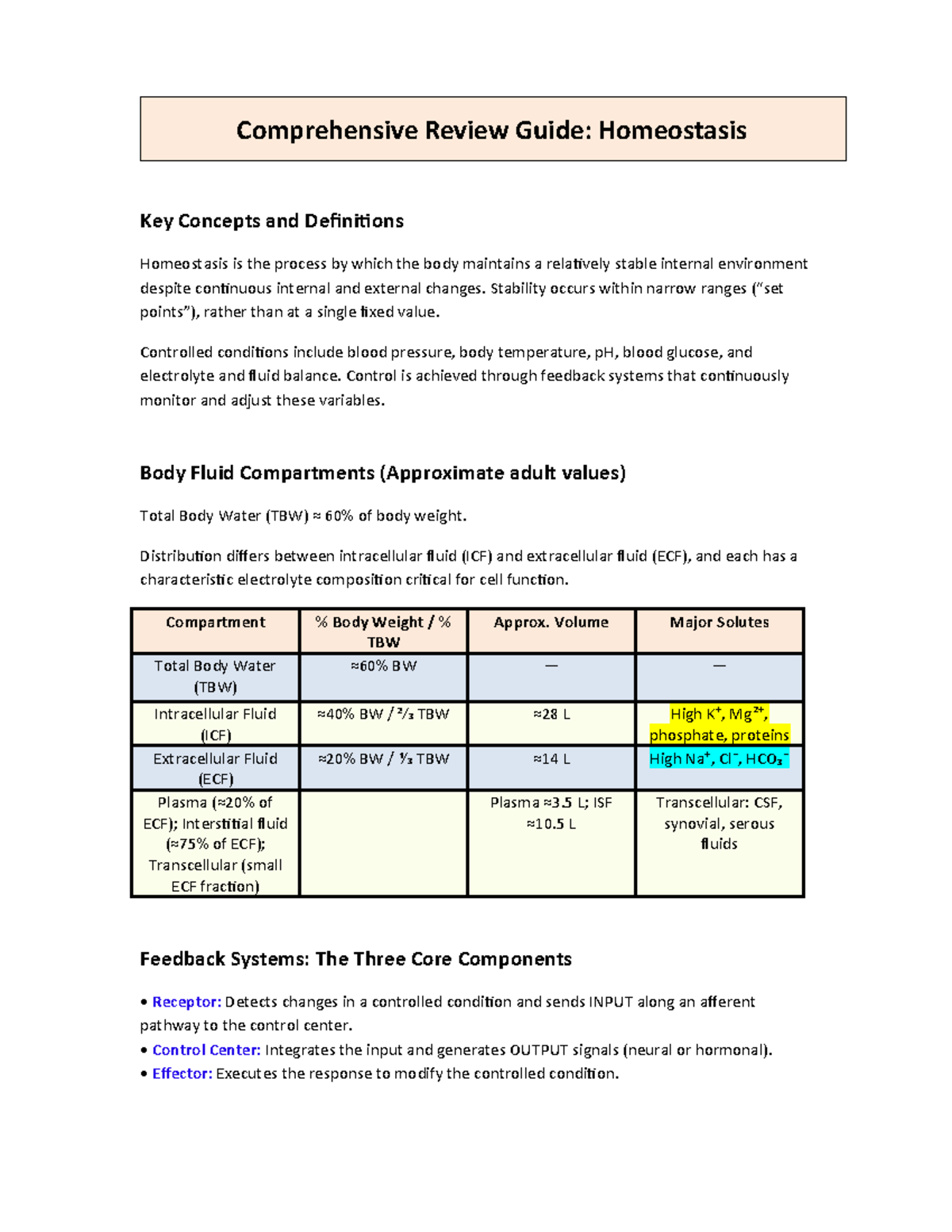 Homeostasis Review Guide: Key Concepts & Feedback Systems - Studocu