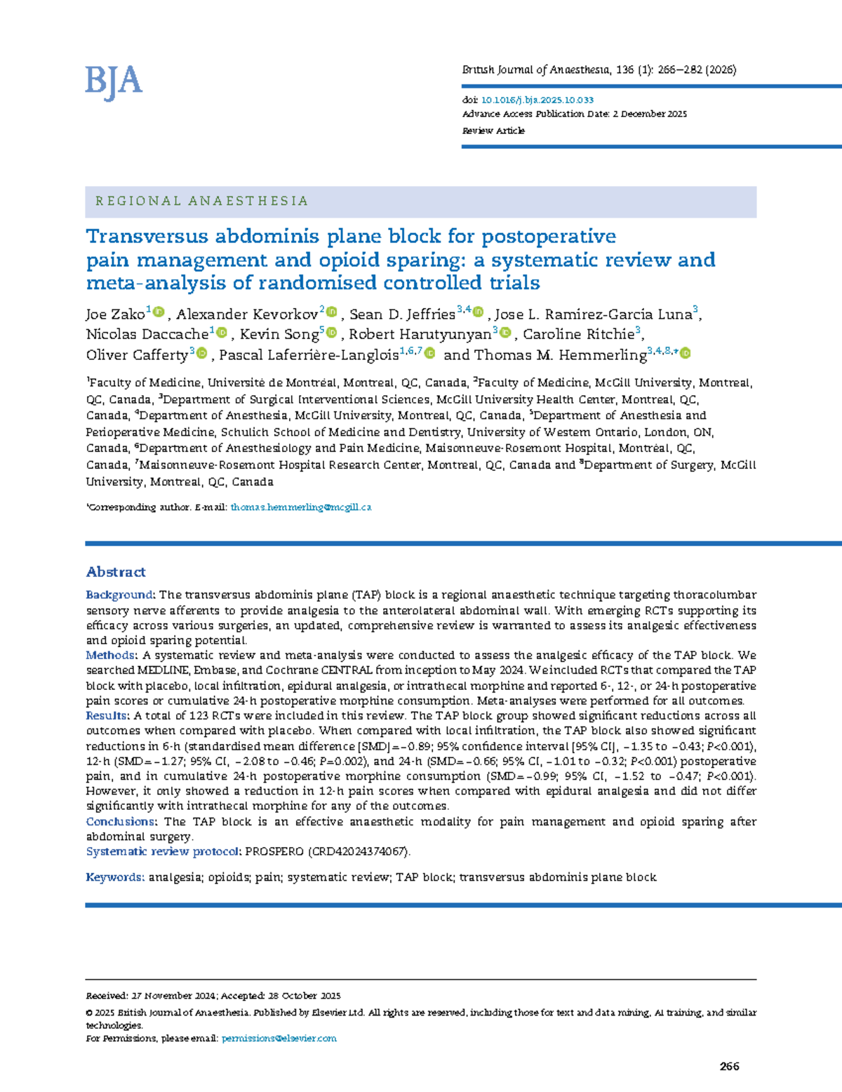 TAP Block for Postoperative Pain Management: A Systematic Review - Studocu