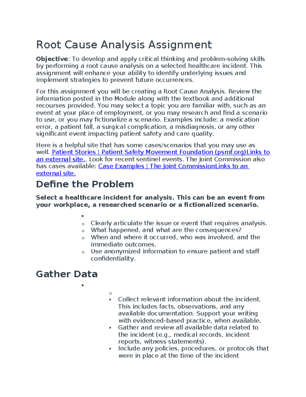 266726 Root Cause Analysis Assignment: Enhancing Patient Safety - Studocu