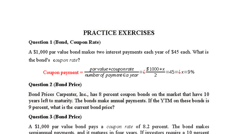 Chapter 3 - Exercise - Bond and Stock Valuation - PRACTICE EXERCISES ...