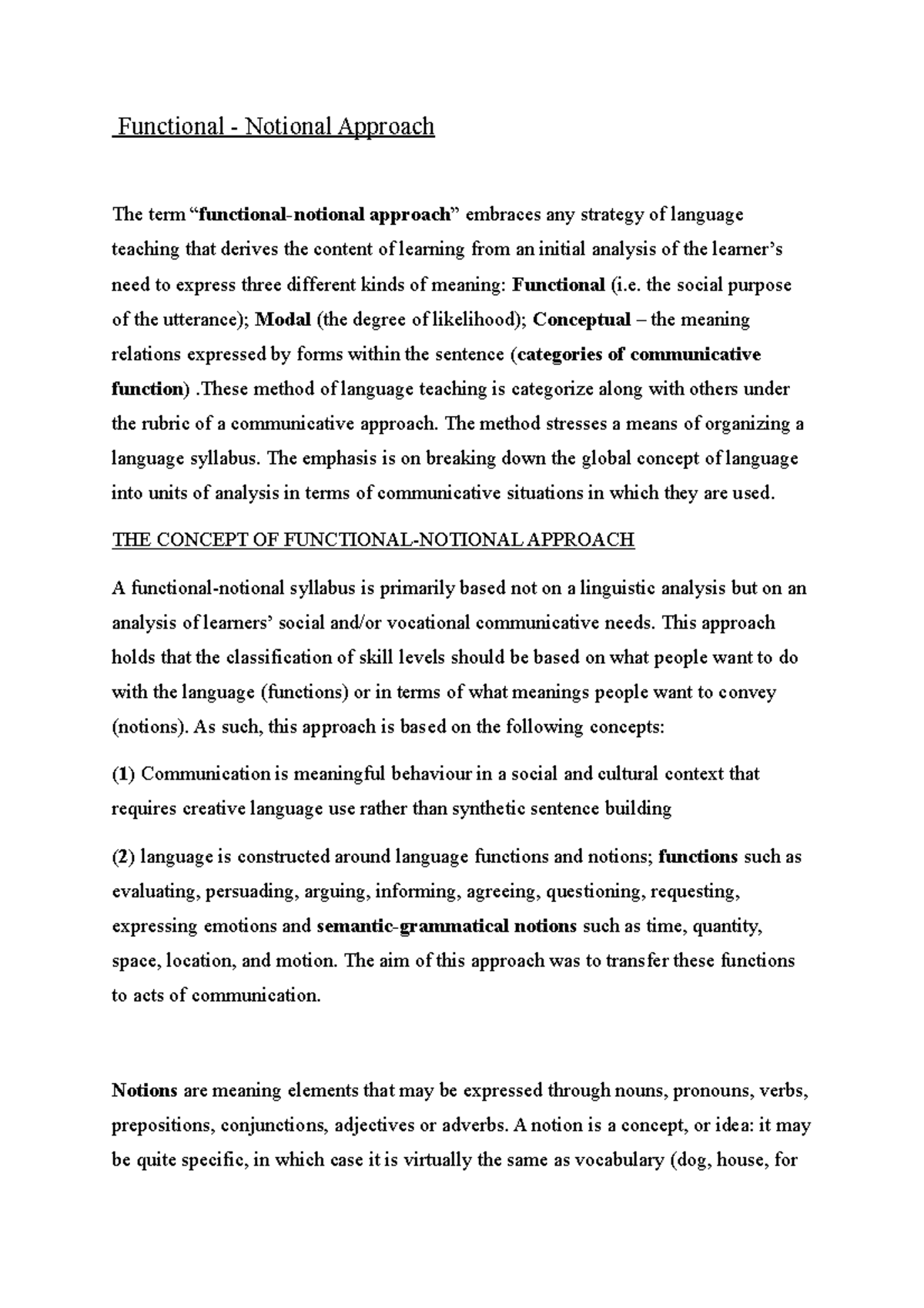 Functional-Notional Approach - Functional - Notional Approach The term ...