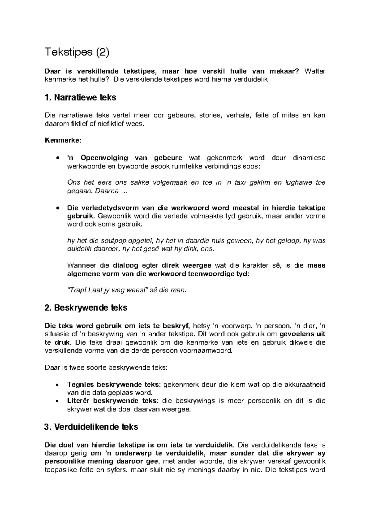Tekstipes en Kenmerke: 'n Oorsig van Verskillende Teksvorme (Art2 ...