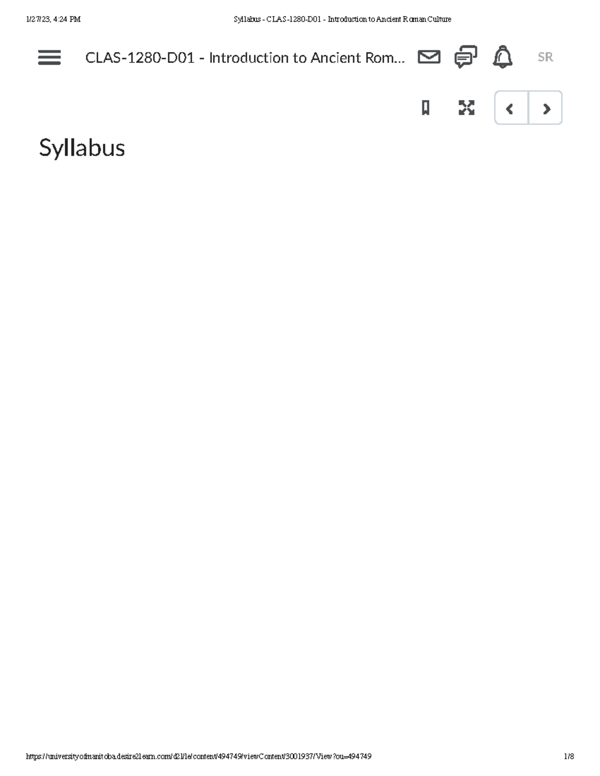 Syllabus for CLAS-1280-D01: Introduction to Ancient Roman Culture - Studocu