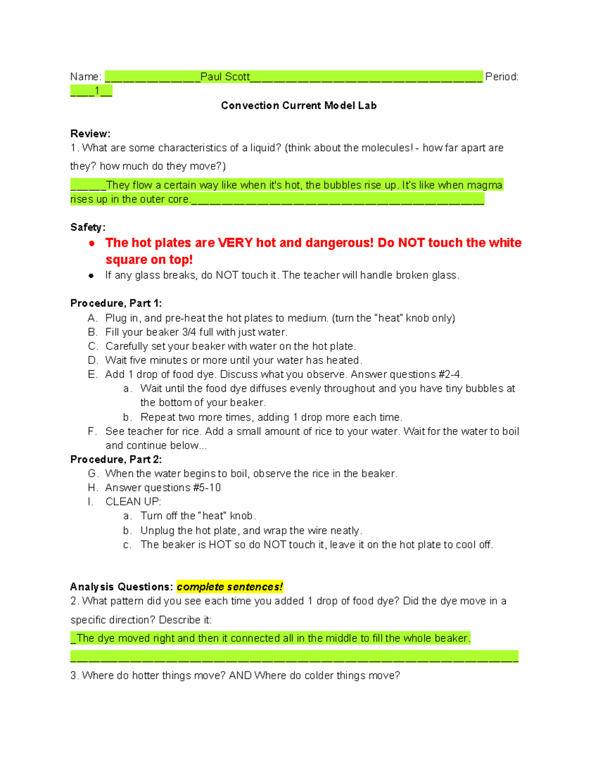 Convection Current Lab Activity: Understanding Earth's Layers - Studocu