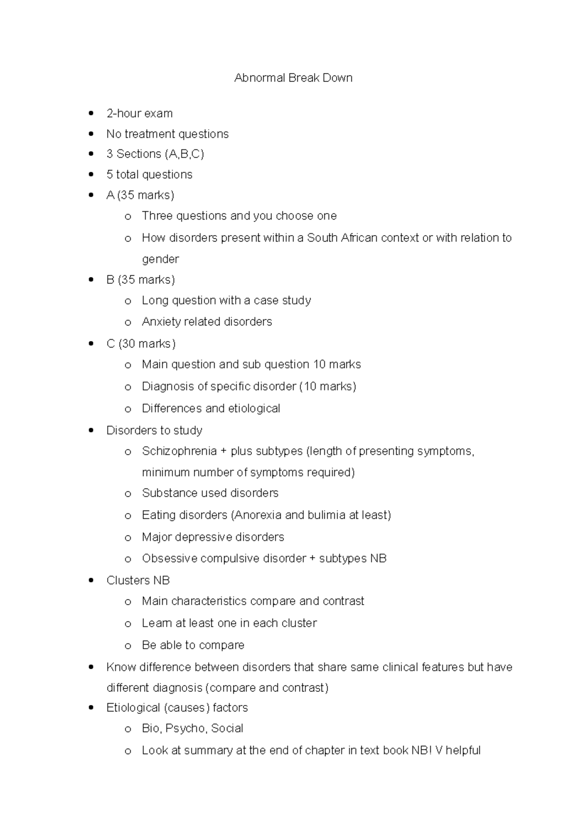Abnormal psychology exam breakdown June 2024 - Abnormal Break Down 2 ...