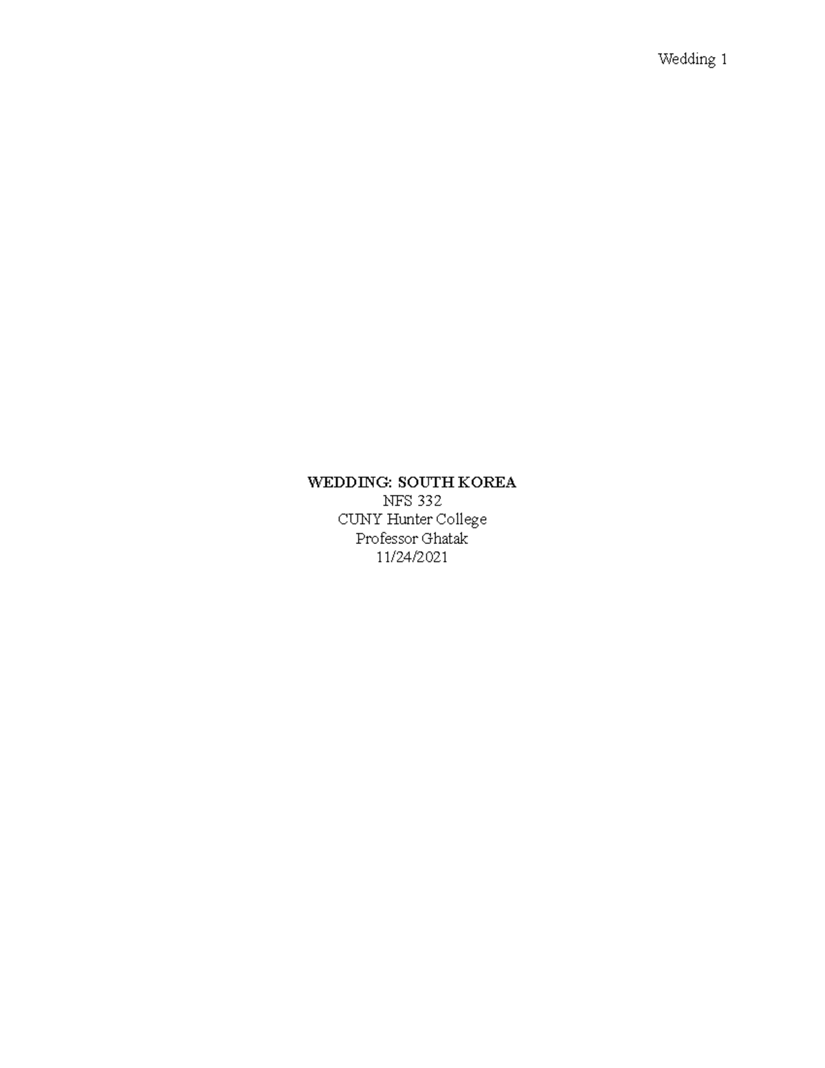NFS 332-01 Final Research Paper on South Korean Wedding Culture - Studocu
