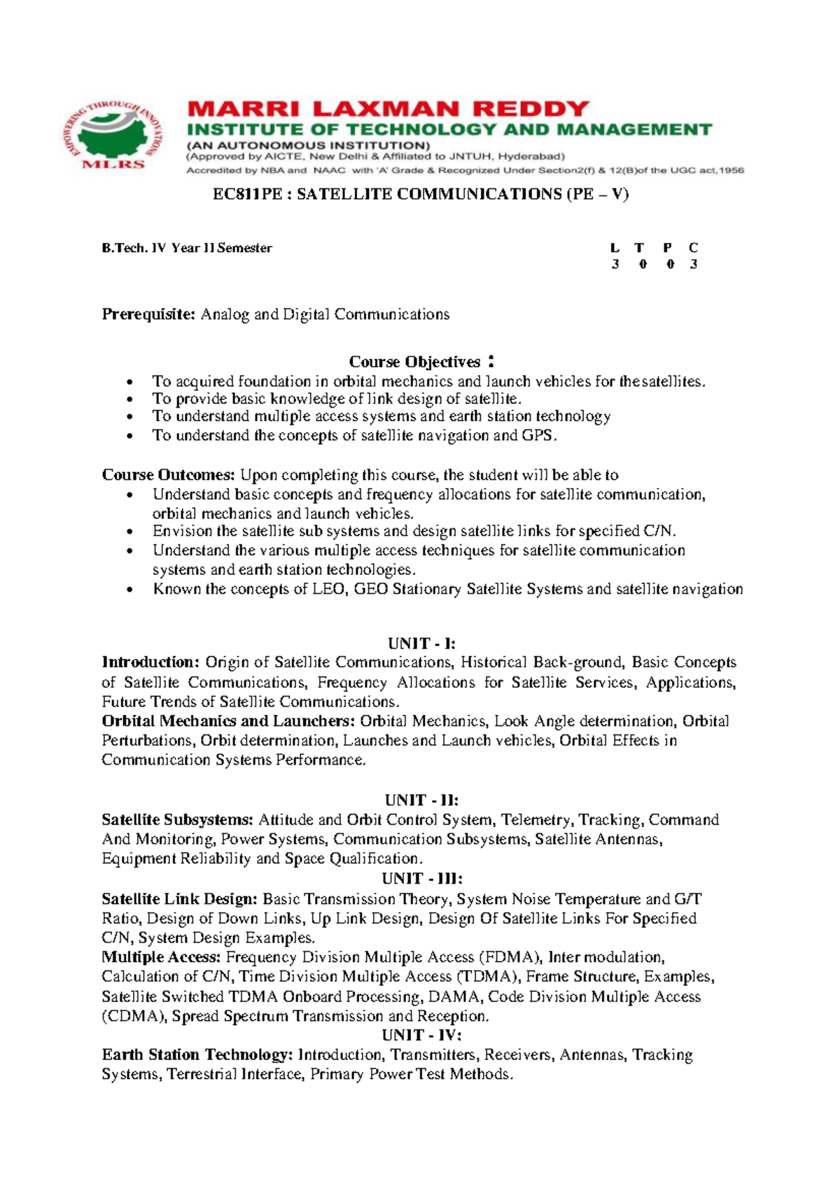 EC811PE: Satellite Communications - Unit 5 Overview and Key Concepts ...
