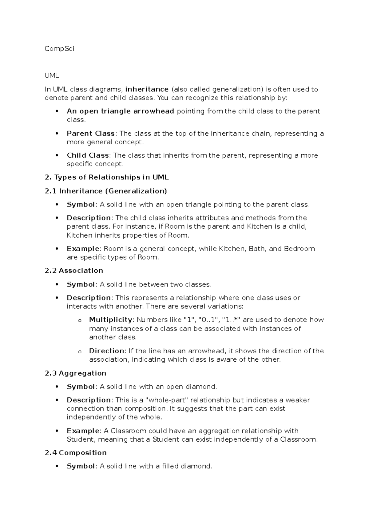 CompSci UML Class Diagrams: Inheritance & Relationships Overview - Studocu