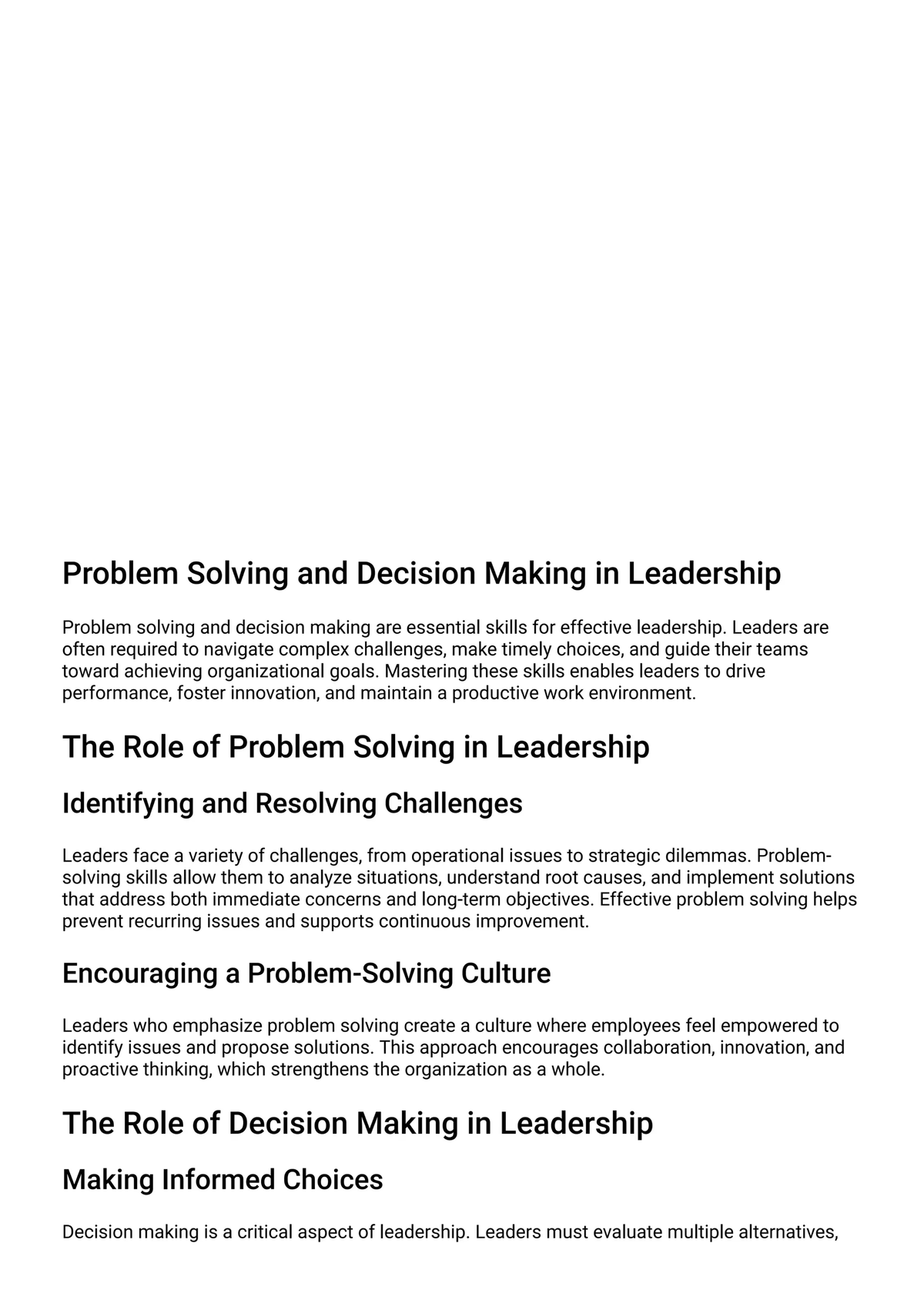 Leadership Skills: Problem Solving & Decision Making Insights - Studocu