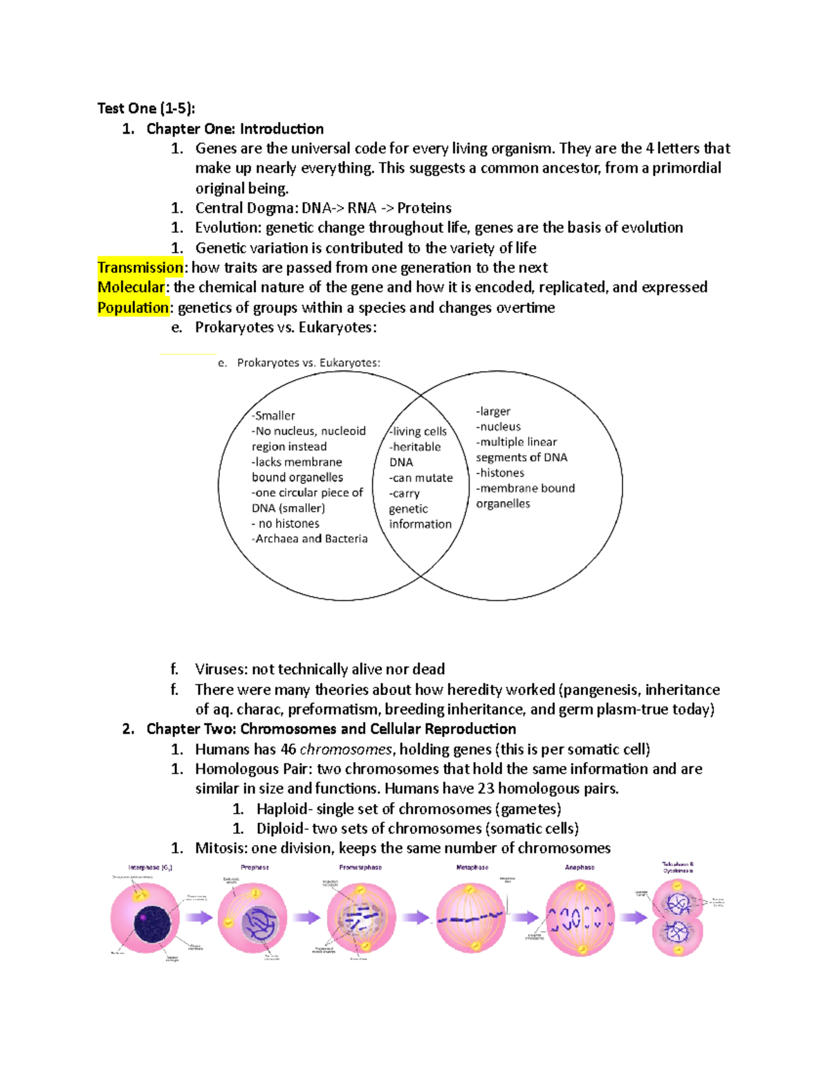 EXAM 1 Genetics review miles - Test One (1-5): 1. Chapter One ...