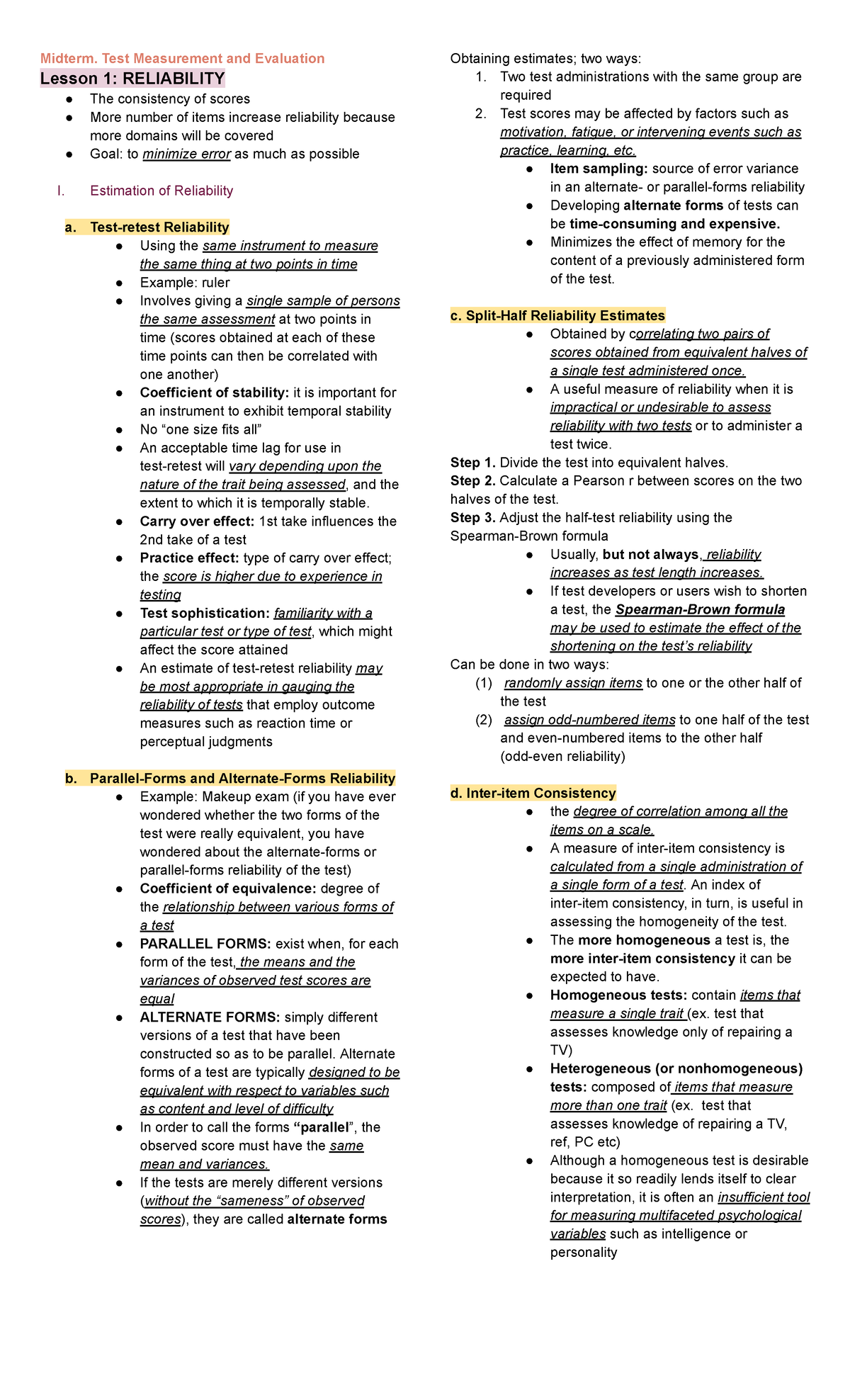 Midterm Overview: Test Measurement & Evaluation (TM 101) - Studocu