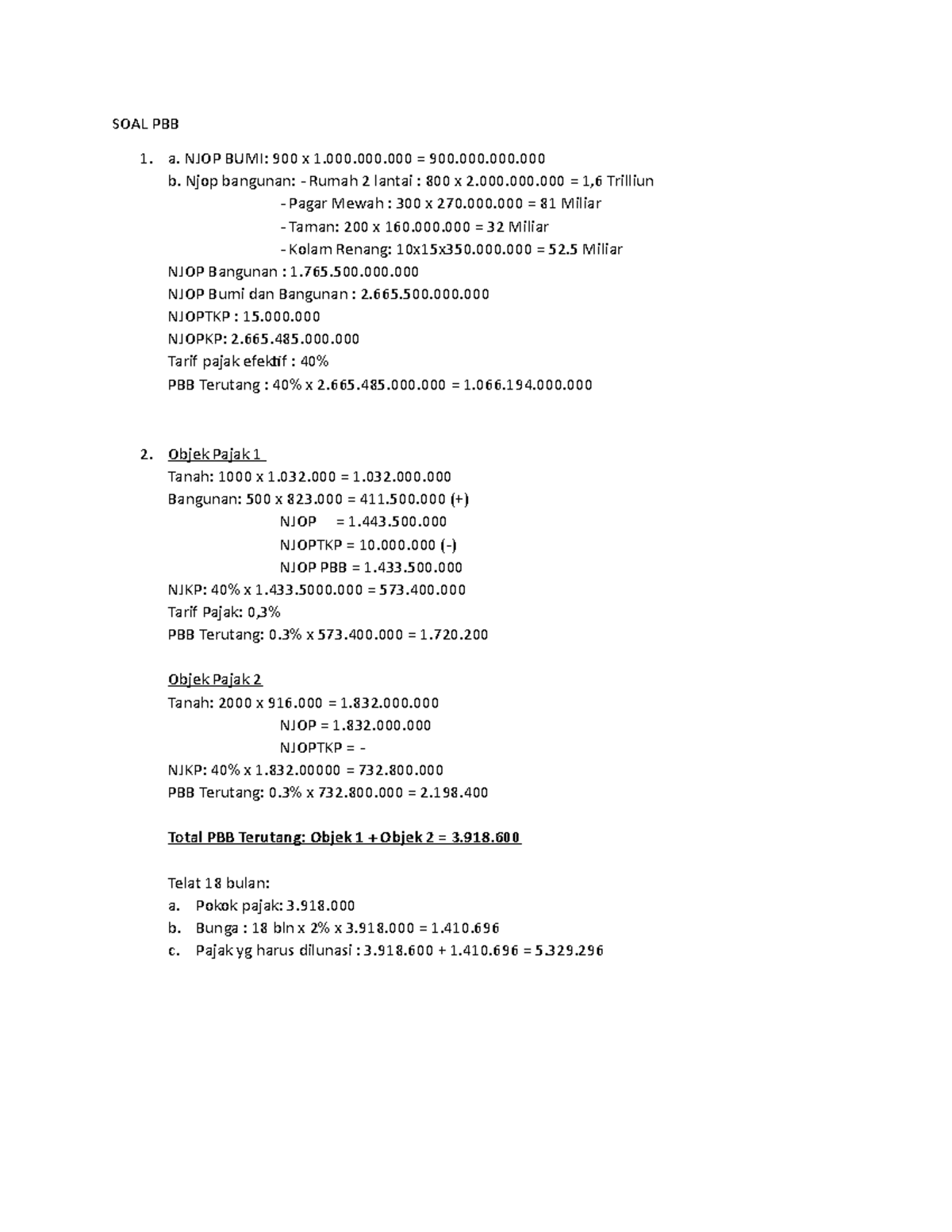 SOAL PBB & BPHTB: Contoh Soal dan Perhitungan Pajak - Studocu