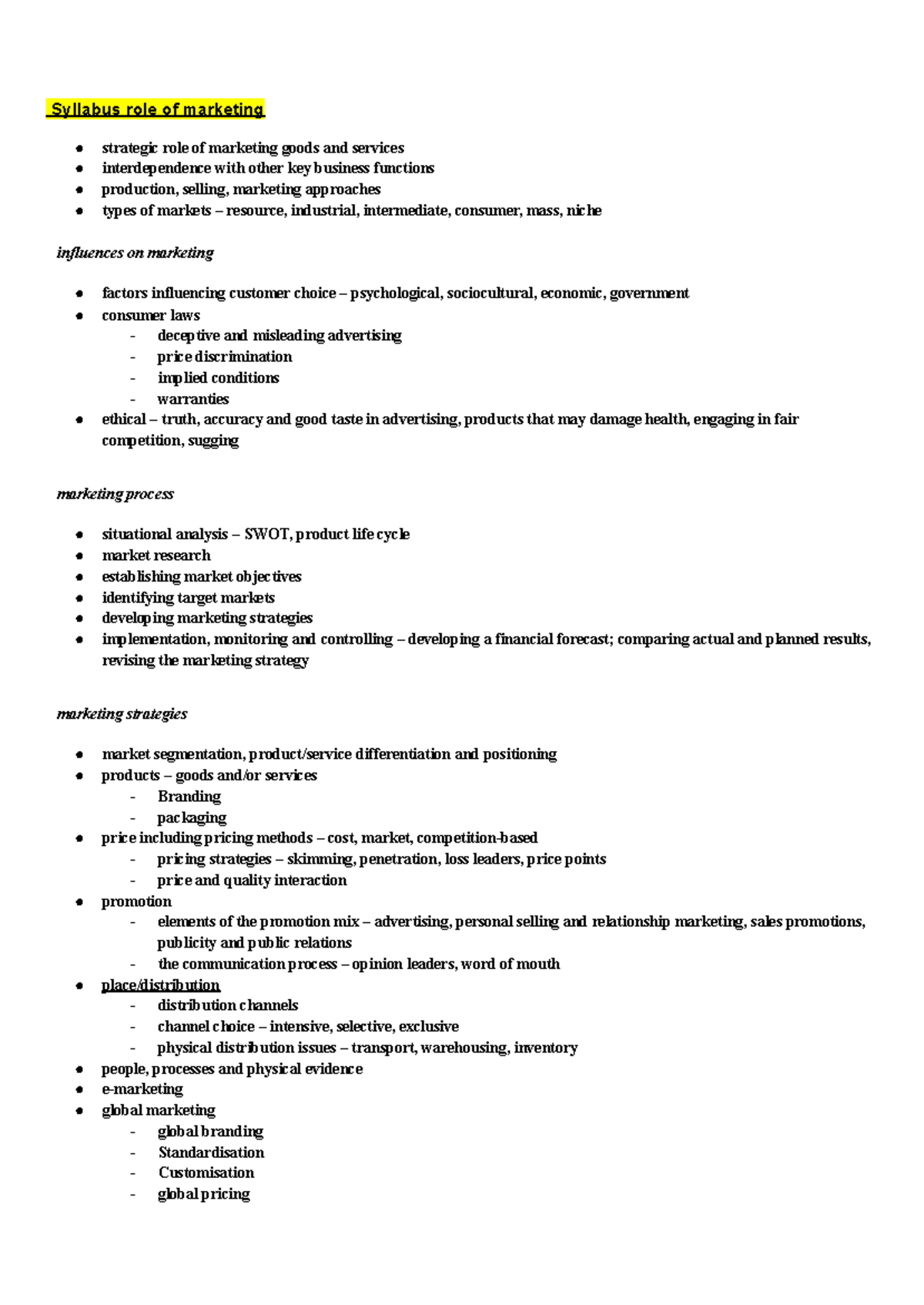Year 12 Business Studies: Marketing Strategies & Influences Study Notes ...
