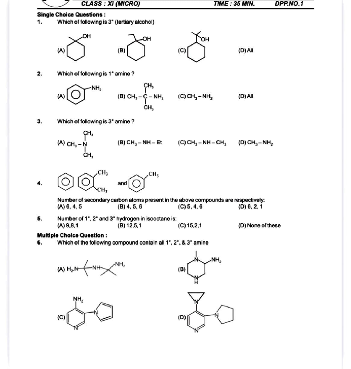 IUPAC DPP for Class XI (Micro) - Single Choice Questions and DBE ...