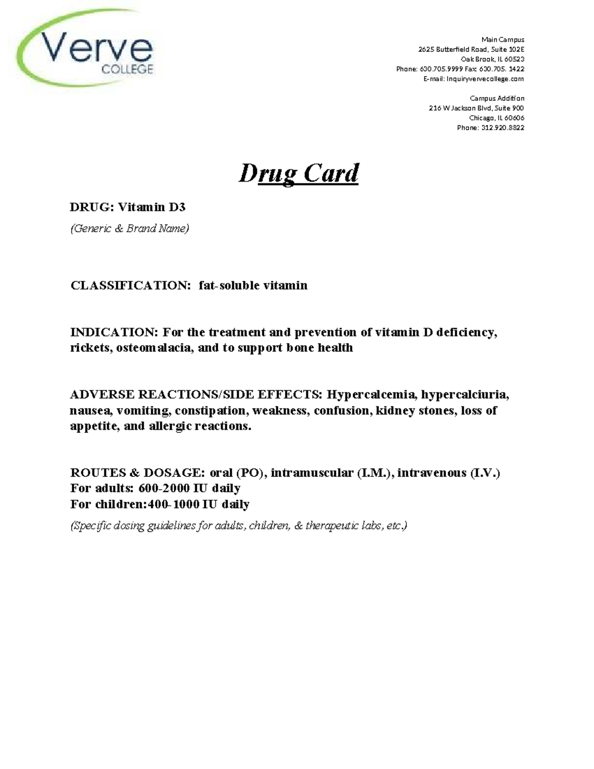 Vitamin D3 - Pharmacology Drug Card Notes - Studocu