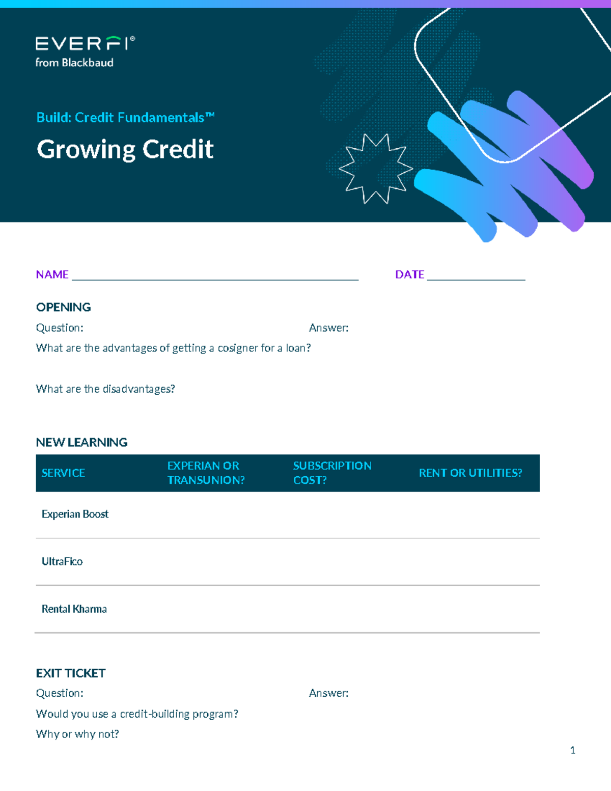 Build: Credit Fundamentals & Growing Credit Worksheets - Studocu