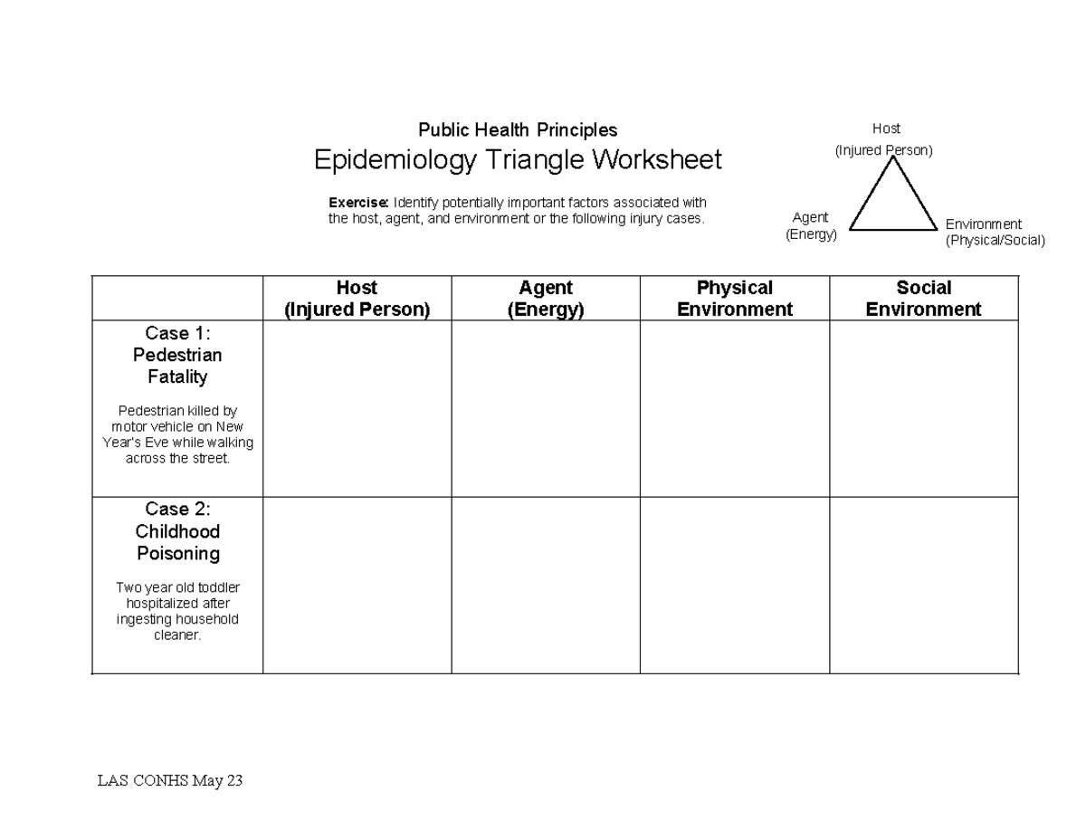 Epidemiology Triangle Worksheet - Public Health Analysis for Injuries ...