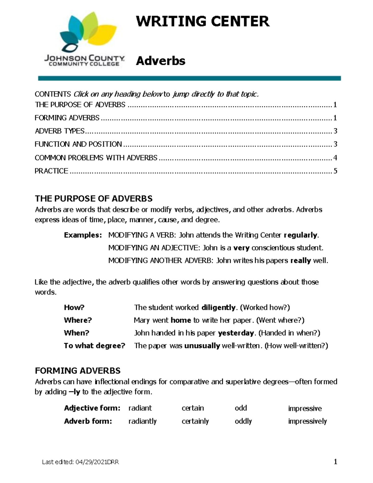 Understanding Adverbs in English: Overview and Practice Guide - Studocu