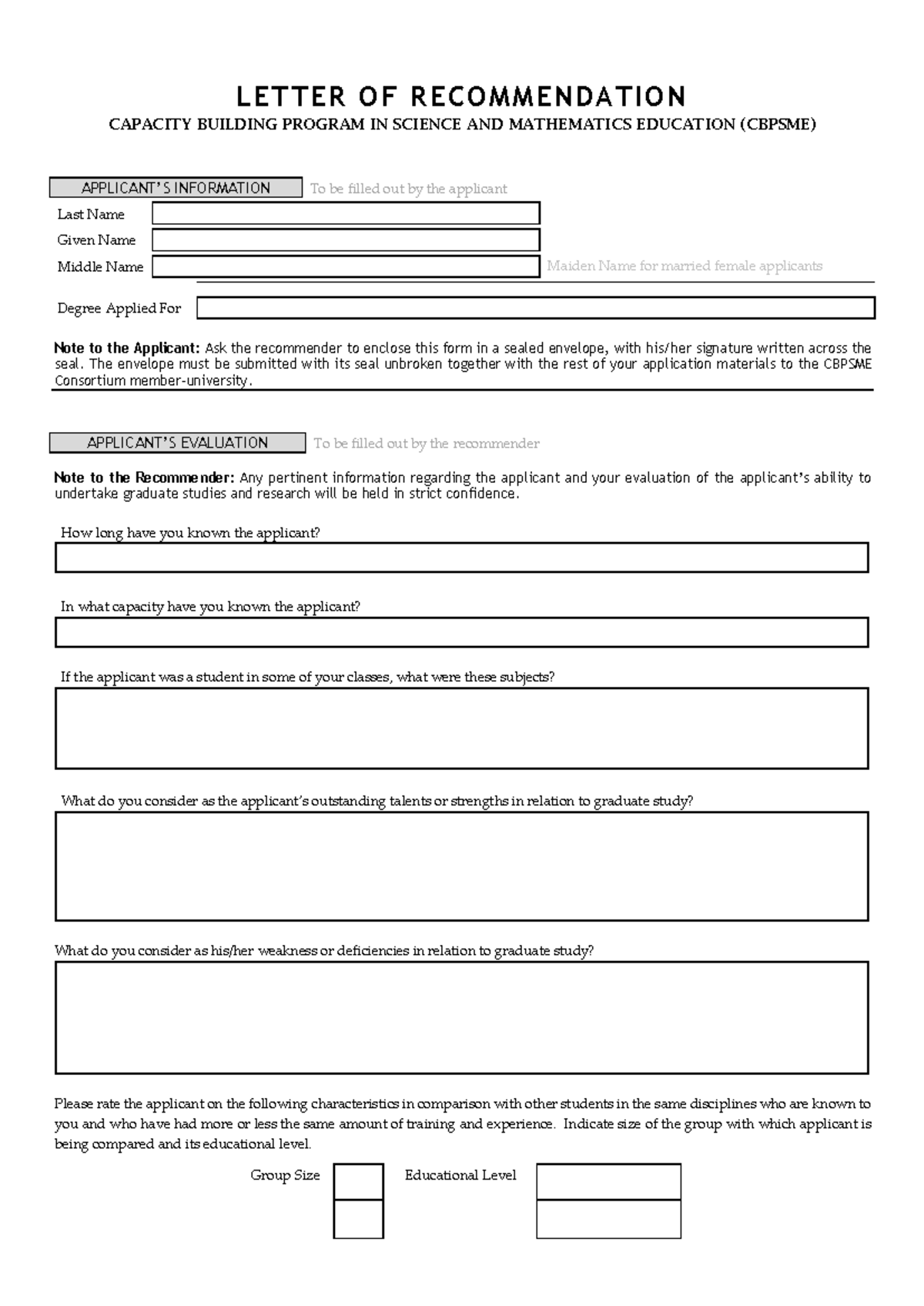 Cbpsme Recom Form - Please be alright - LETTER OF RECOMMENDATION ...