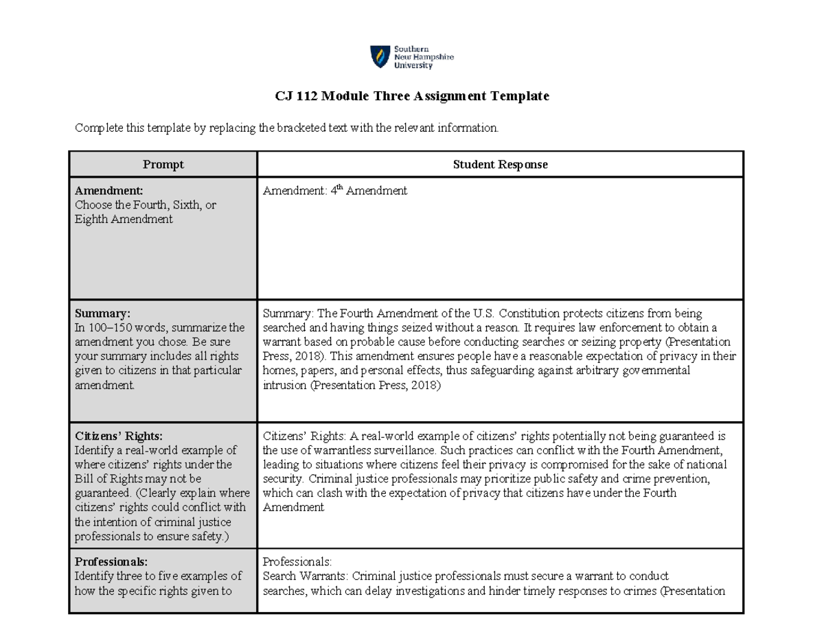 CJ 112 Module Three Assignment Template - CJ 112 Module Three Assignment Template Complete this ...