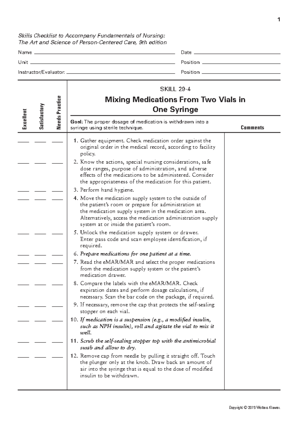 Mixing Medications in One Syringe: Skill 29 from Nursing Fundamentals ...