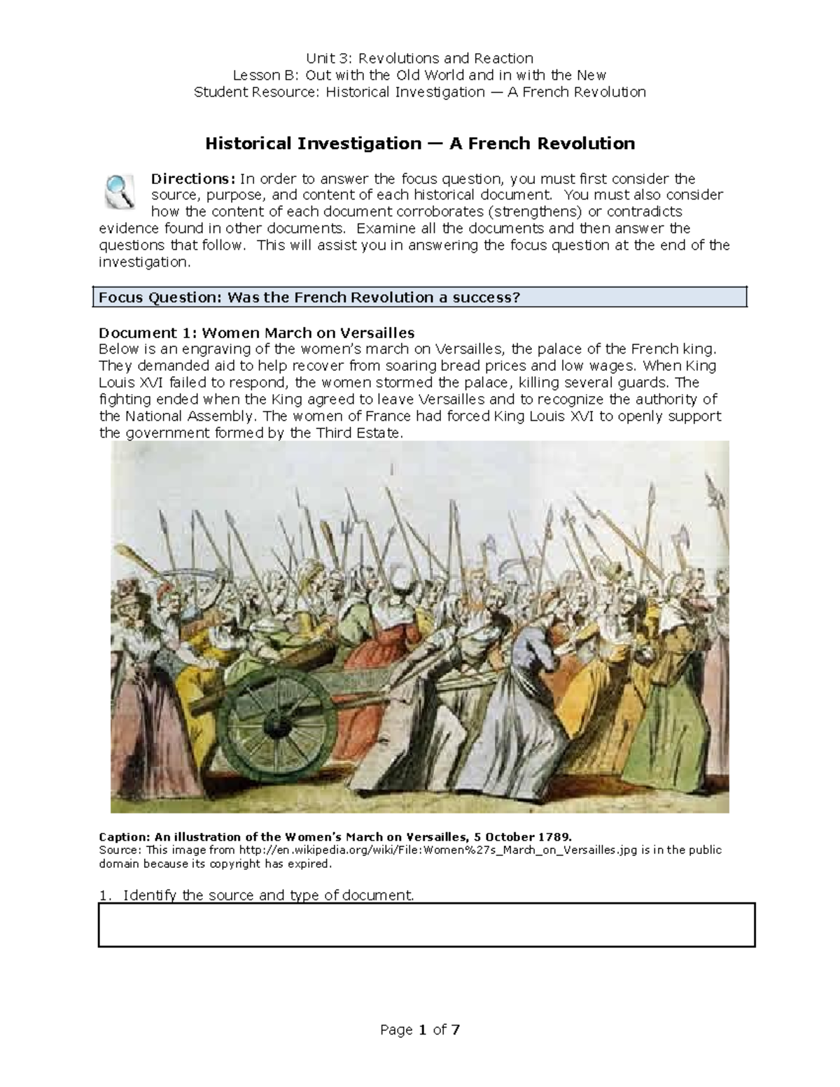 U3LB Historical Investigation A French Revolution-1 - Lesson B: Out ...