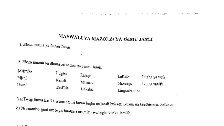 MASWALI YA MAZOEZI YA ISIMU JAMII 1: Muhtasari wa Kiswahili - Studocu