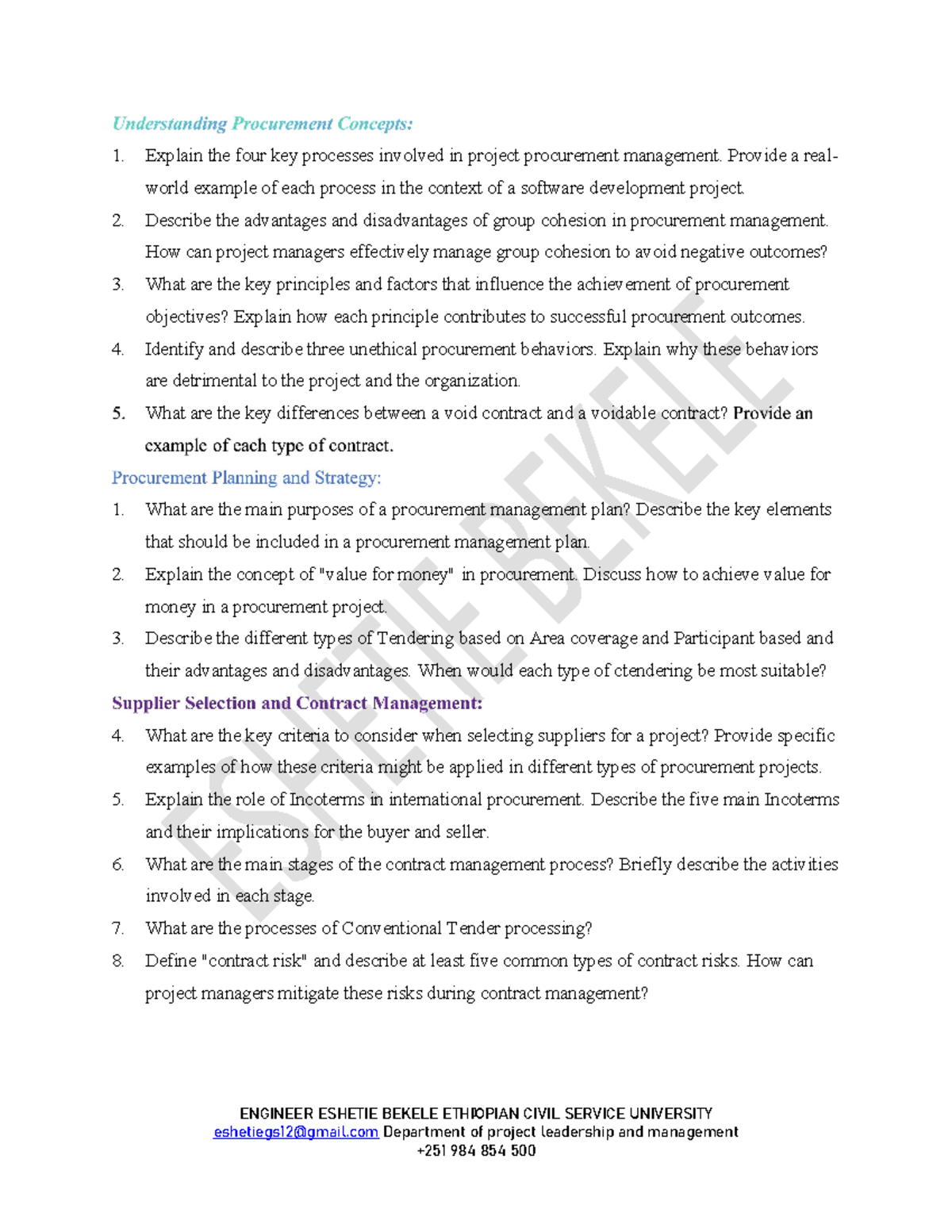 Project Procurement Management SELF TEST Final EXAM Questions - Studocu
