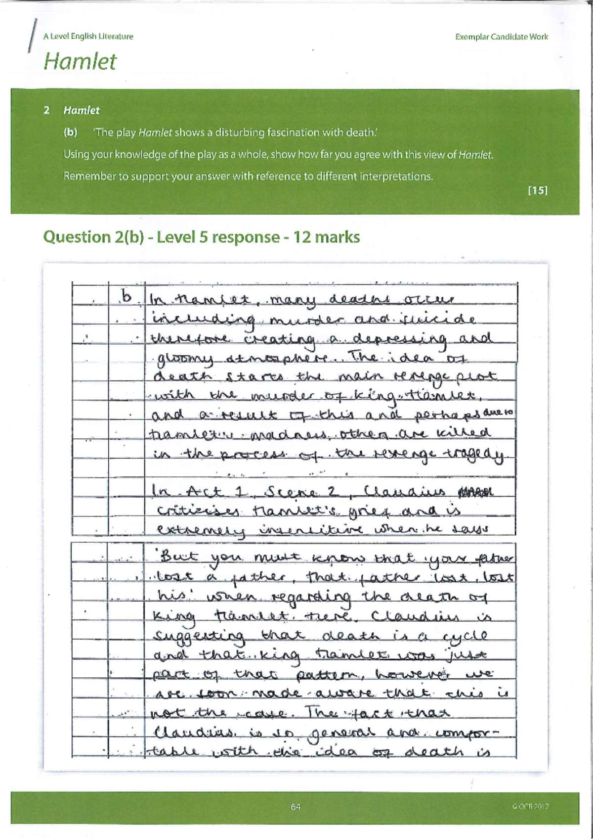 A Level English Literature Hamlet (b) Exam Response: Death and ...