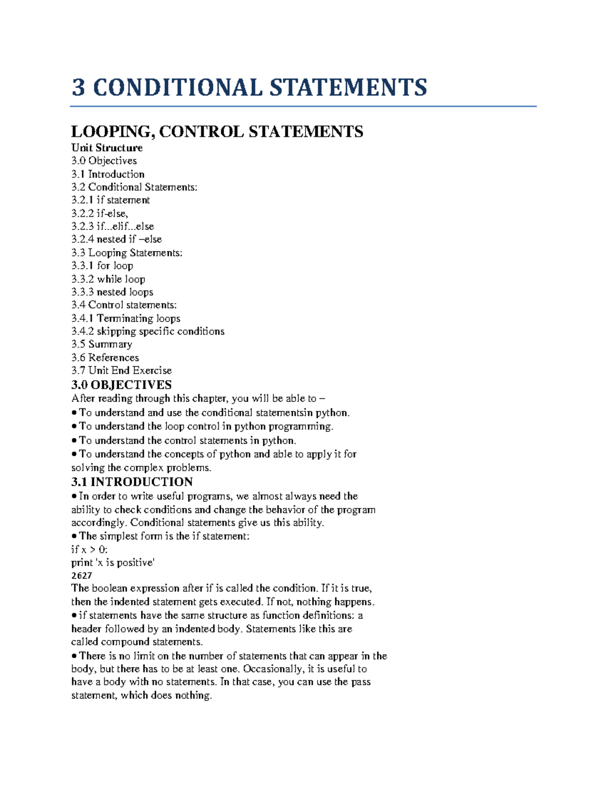 3 Conditional Statements - 3 CONDITIONAL STATEMENTS LOOPING, CONTROL ...