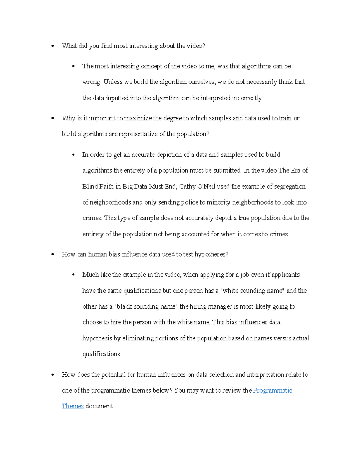 PSY 260 Discussion: Exploring Bias in Algorithms and Data Representation - Studocu