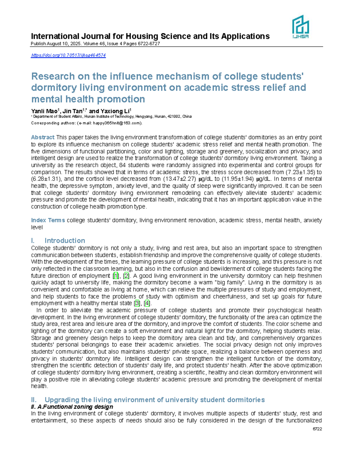 Research on College Dormitory Environment's Impact on Academic Stress ...