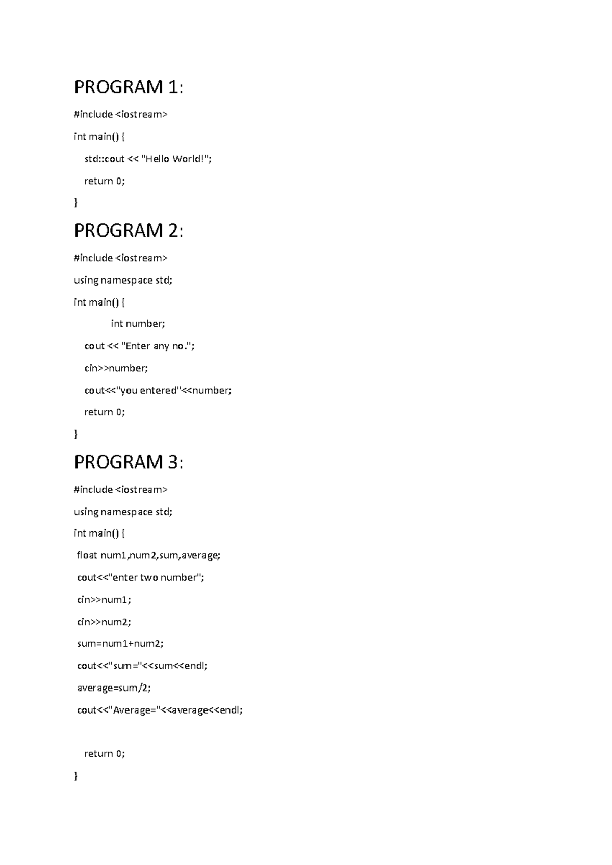 C++1 Assignment: Program Examples and Code Snippets - Studocu