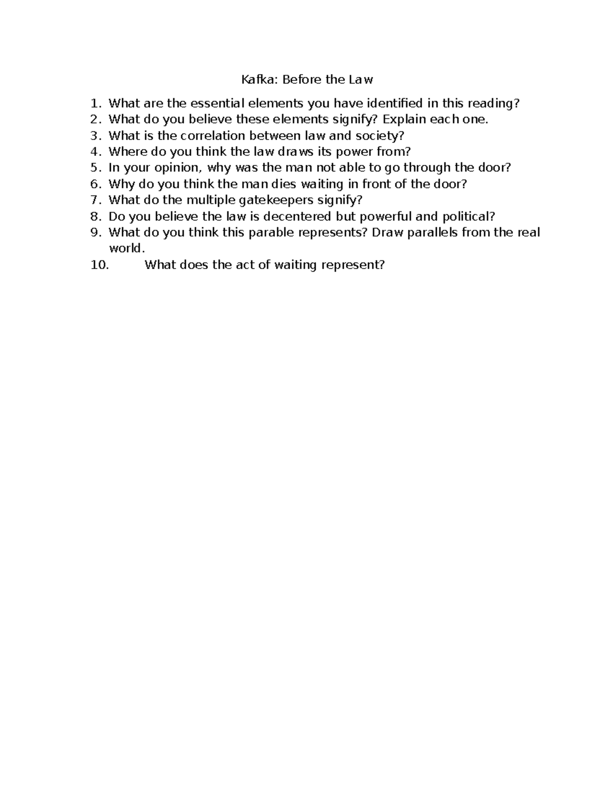 Kafka: Before the Law - Legal Analysis and Interpretation Notes - Studocu