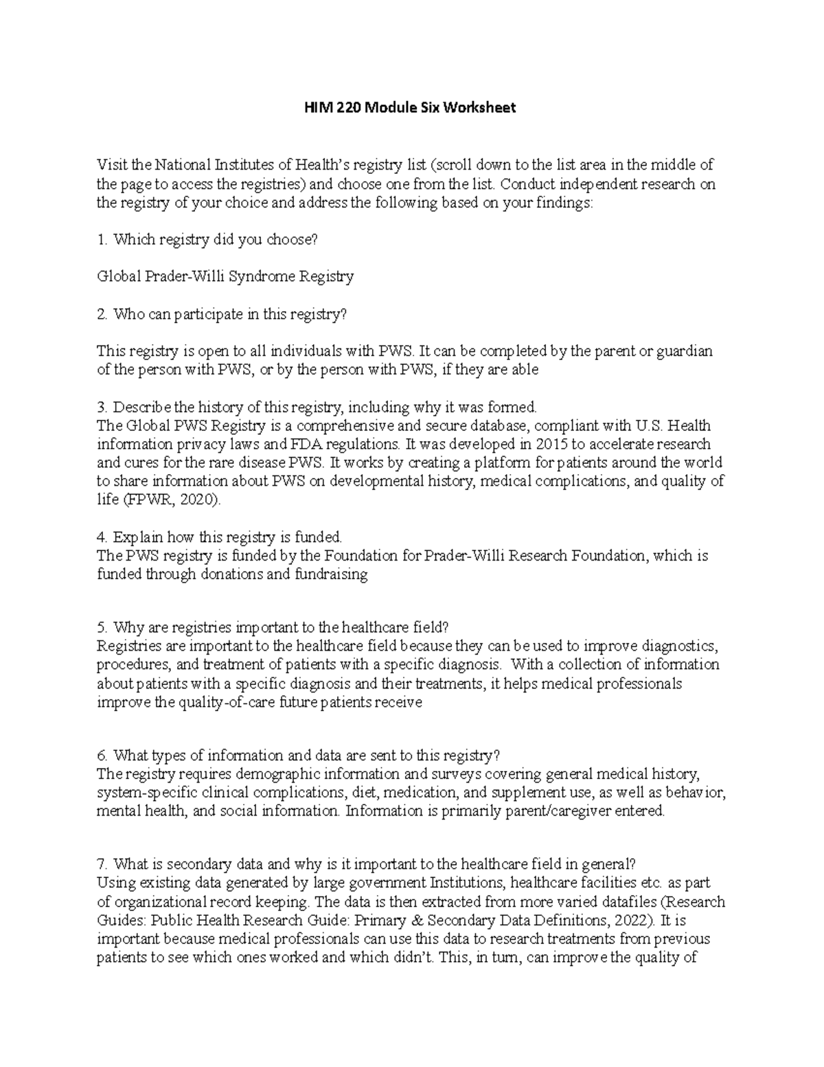HIM 220 Module Six Worksheet - HIM 220 Module Six Worksheet Visit the ...