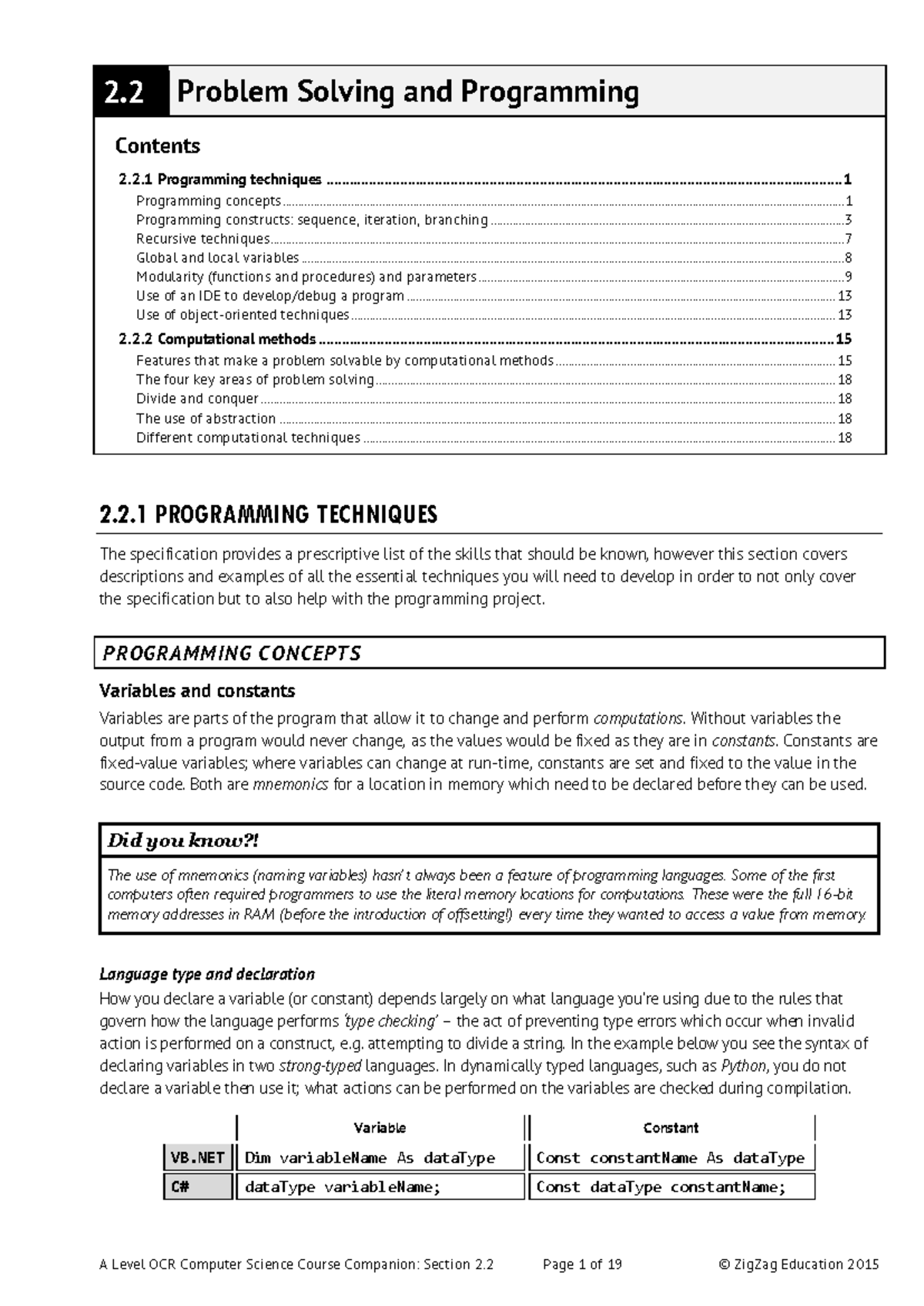 A Level OCR Computer Science: Section 2.2 - Programming Techniques and ...
