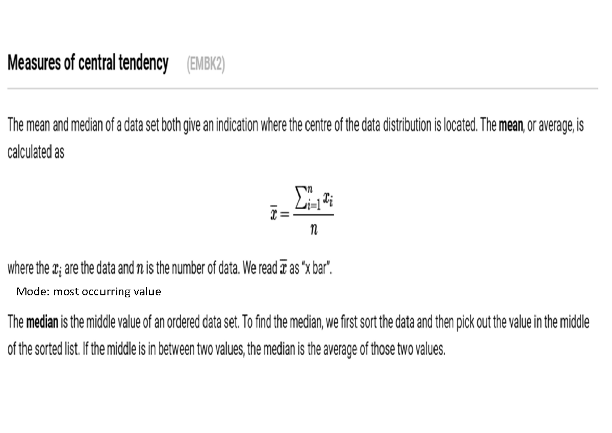 Data Handling Notes: Measures of Central Tendency (EMBK2) - Studocu