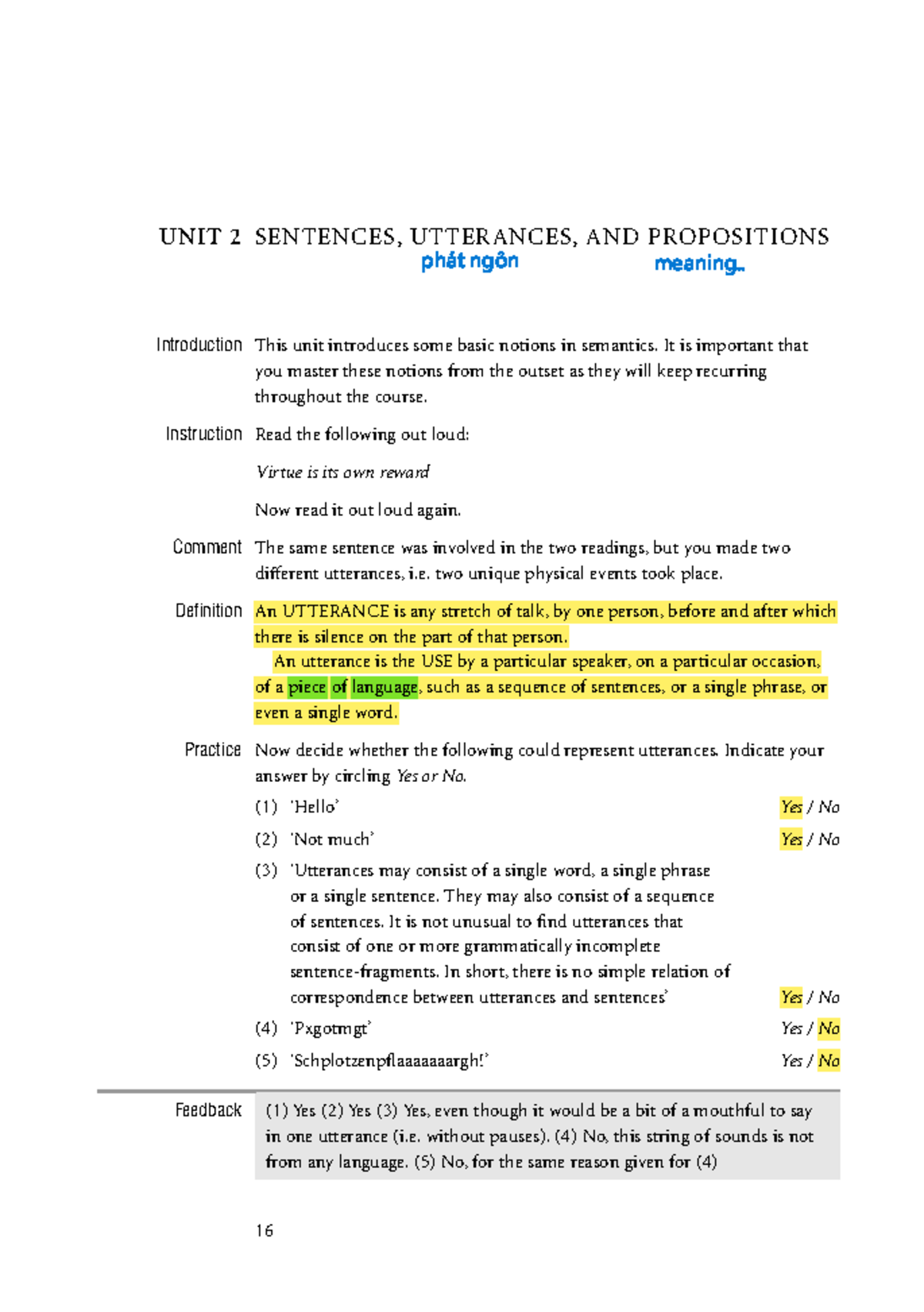 UNIT 2: SENTENCES, UTTERANCES, AND PROPOSITIONS - A SEMANTIC OVERVIEW ...