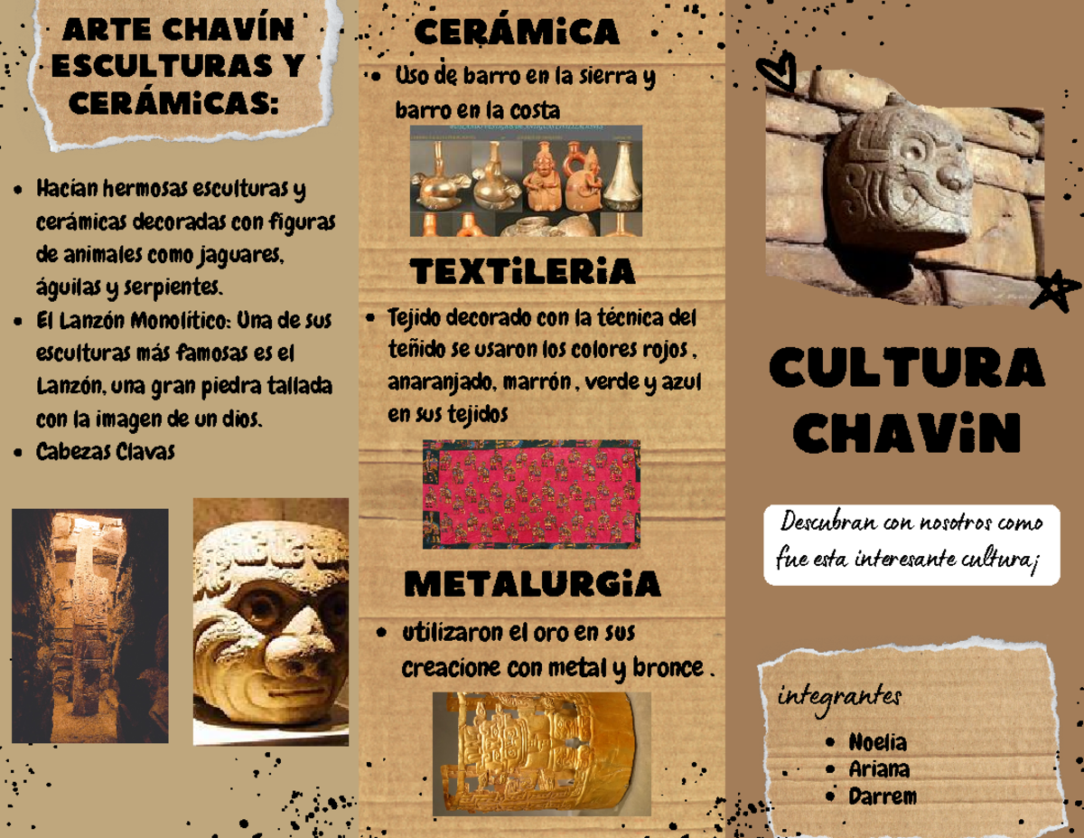 Triptico Cultura Chavín: Arte, Esculturas y Cerámica Chavín - Studocu