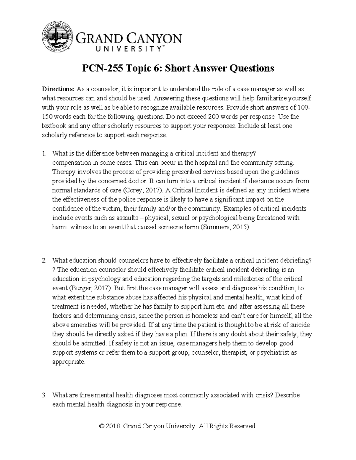 PCN255 - Coursework - PCN-255 Topic 6: Short Answer Questions ...