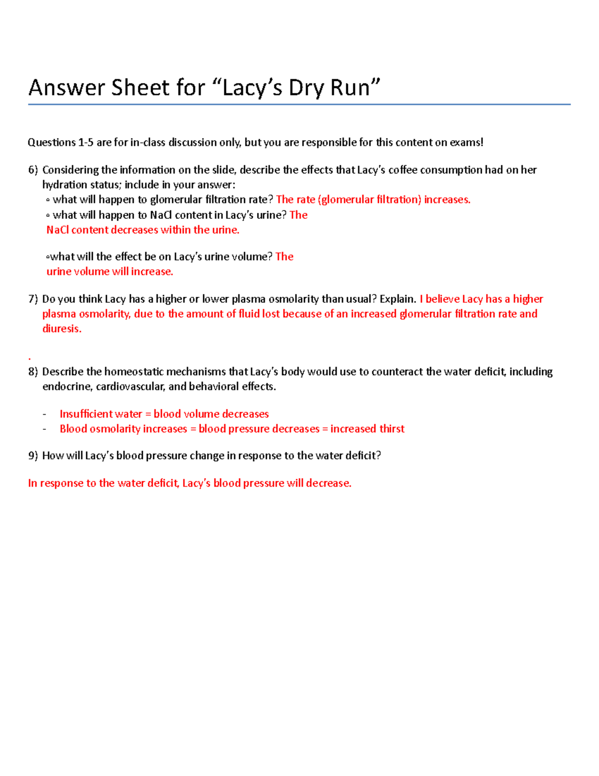Lacy's Dry Run Answer Sheet: In-Class Discussion Insights - Studocu